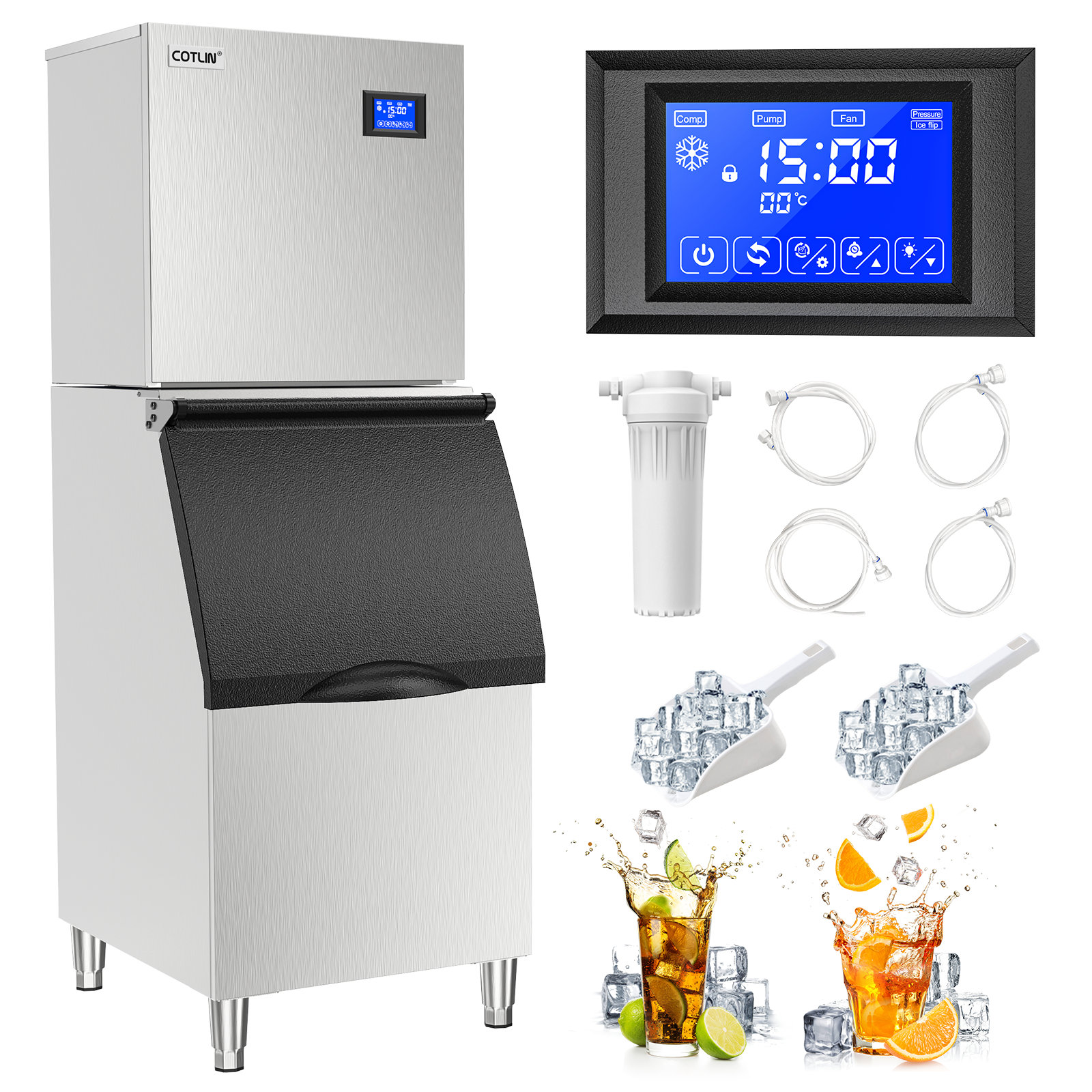 COTLIN 650 Lb. Daily Production Clear Cube Ice Freestanding Commercial ...