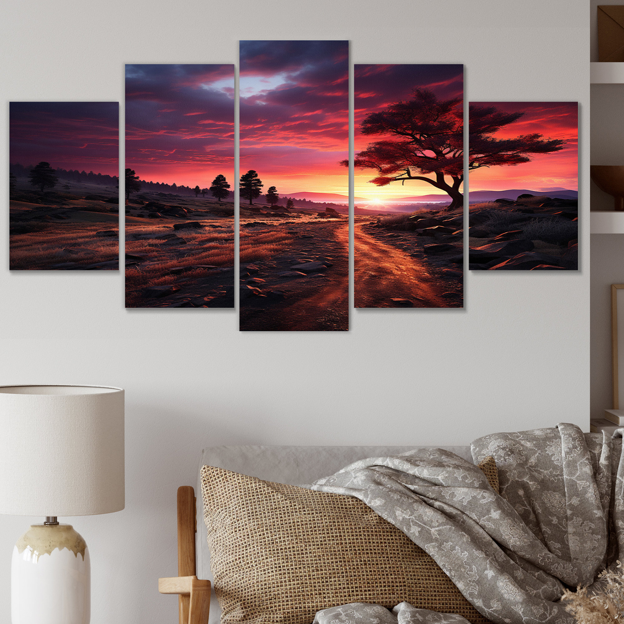 Ebern Designs Pink Black Sunrise Majestic Silhouettes I - Landscape ...