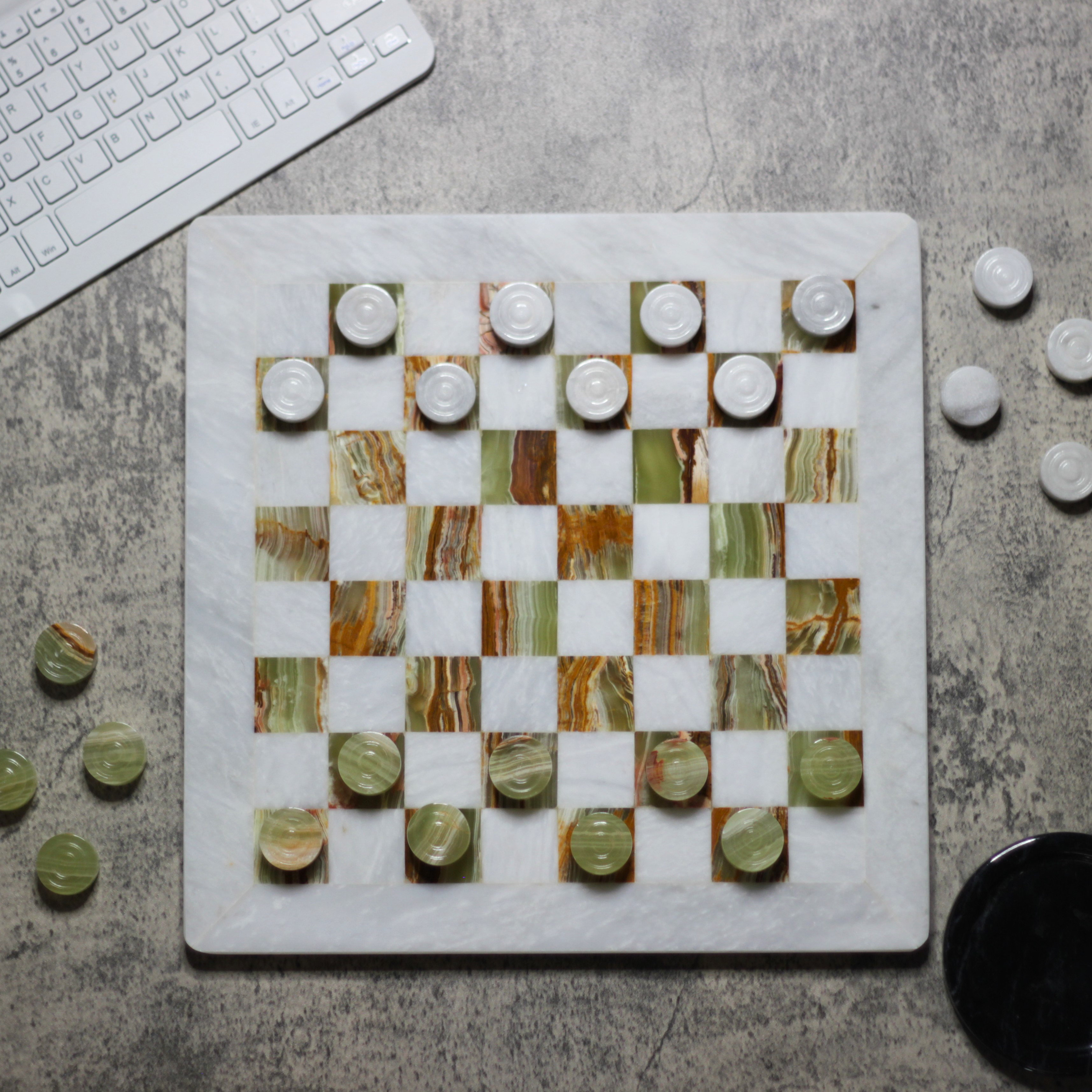 Marble Cultures Checkers Set - 12 Inch Marble Checkers Set With Storage ...
