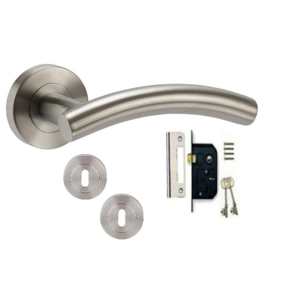 Golden Grace Arched T-Bar Key Lock Door Handle Lever on Round Rose ...