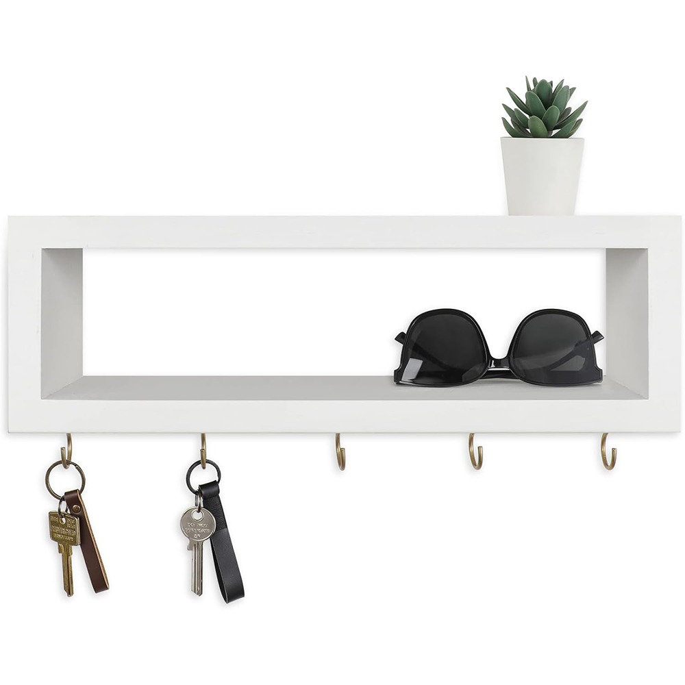 Ebern Designs Wall Shelf With Hooks - Decorative Key And Wallet Holder ...