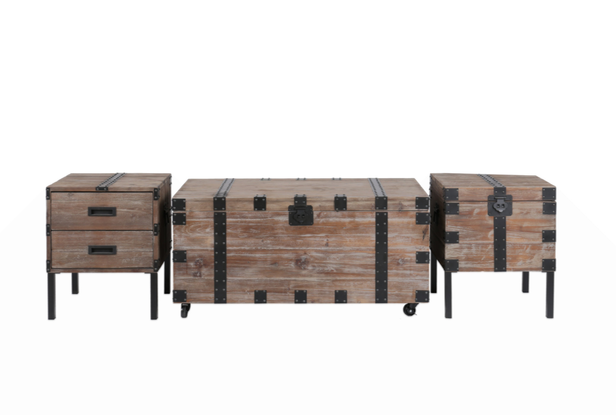 Williston Forge Reclaimed Wood Trunk Table Side Table S/3 With Large ...