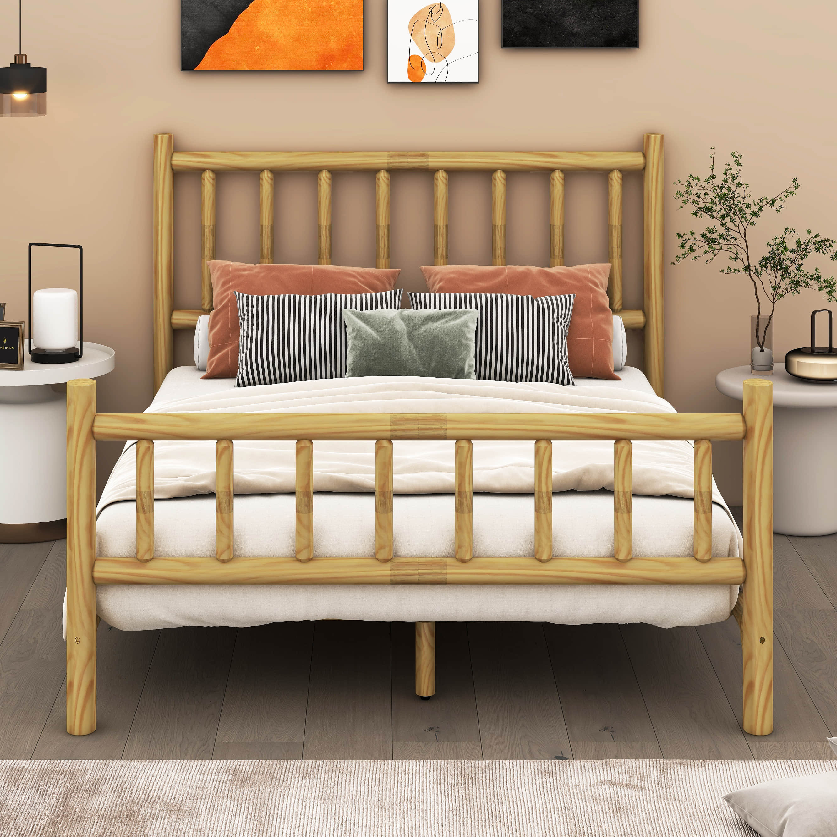 Millwood Pines Shawver Farmhouse Log Bed Frame Rustic Style Pure Solid ...