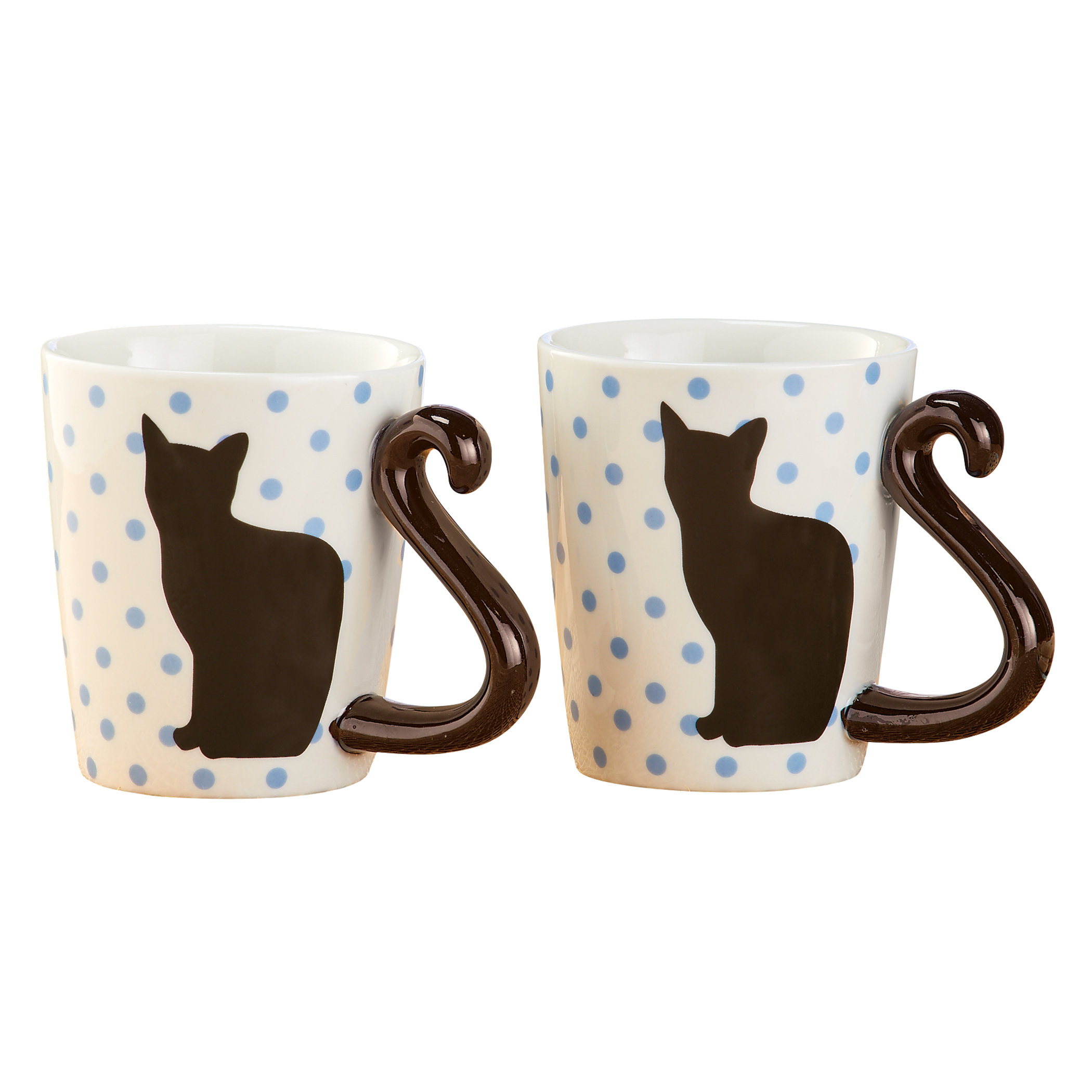Winston Porter Cat Tail Polka Dot Ceramic Coffee Mugs - Set Of 2 ...