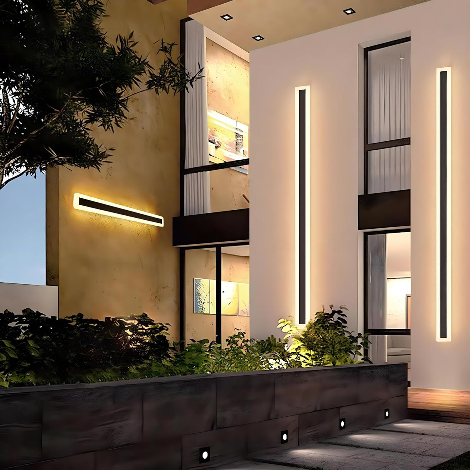 Orren Ellis Long Outdoor Modern LED Wall Sconce, Warm White Wall Light ...