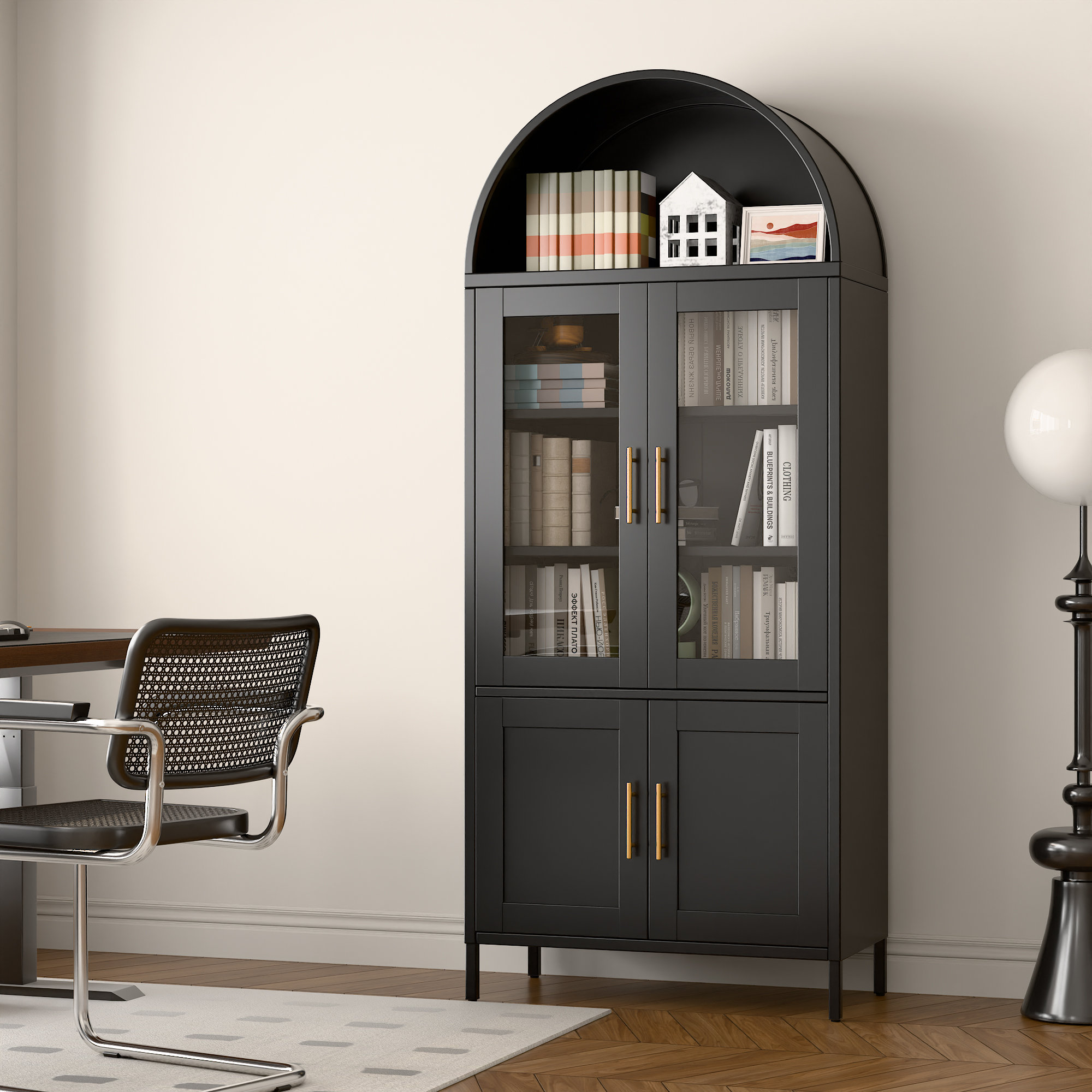 Ebern Designs Metal Display Cabinet With Glass Doors And Adjustable ...