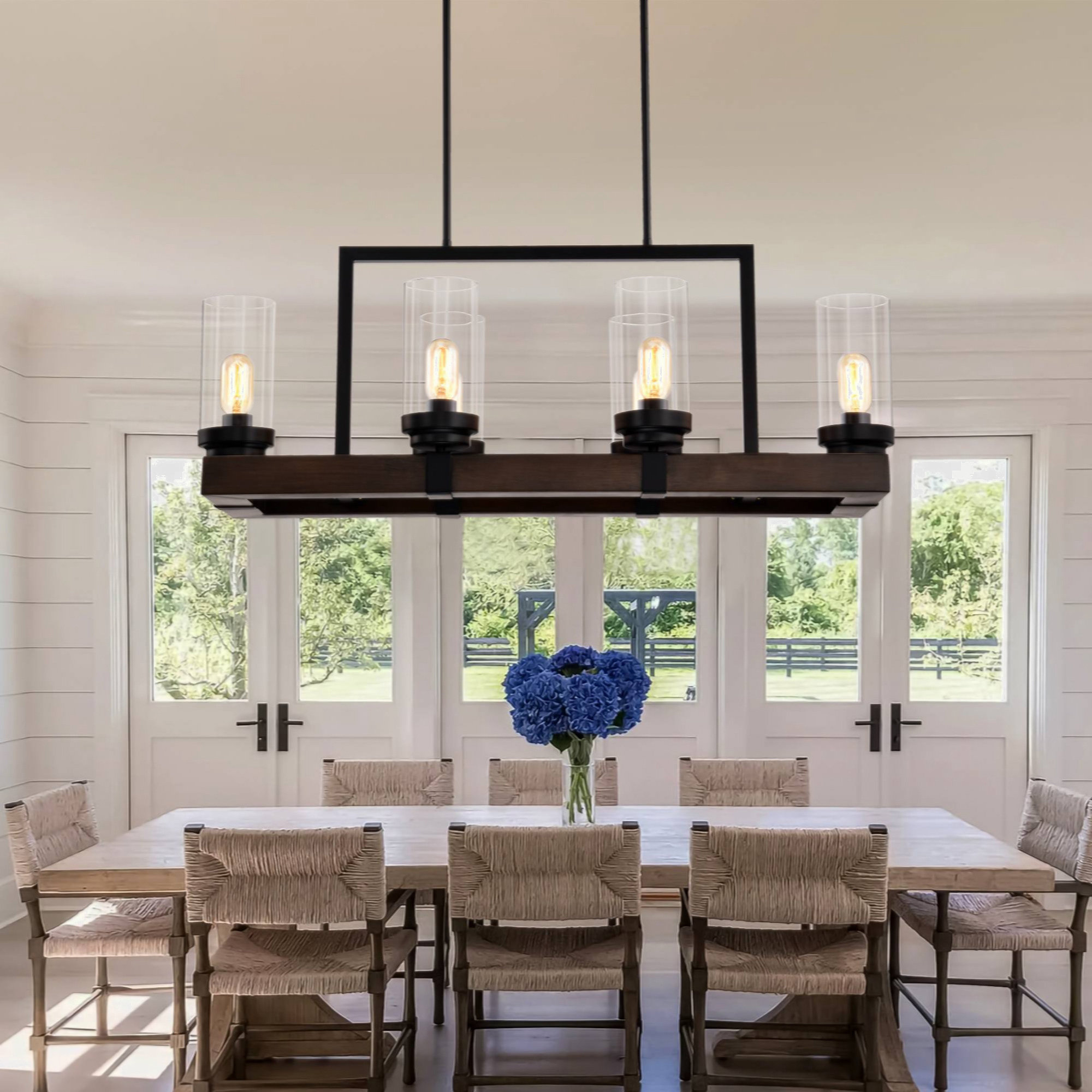 Go Peak Track Matte Black / Wood Grain Metal Chandelier Fixture, 6 ...