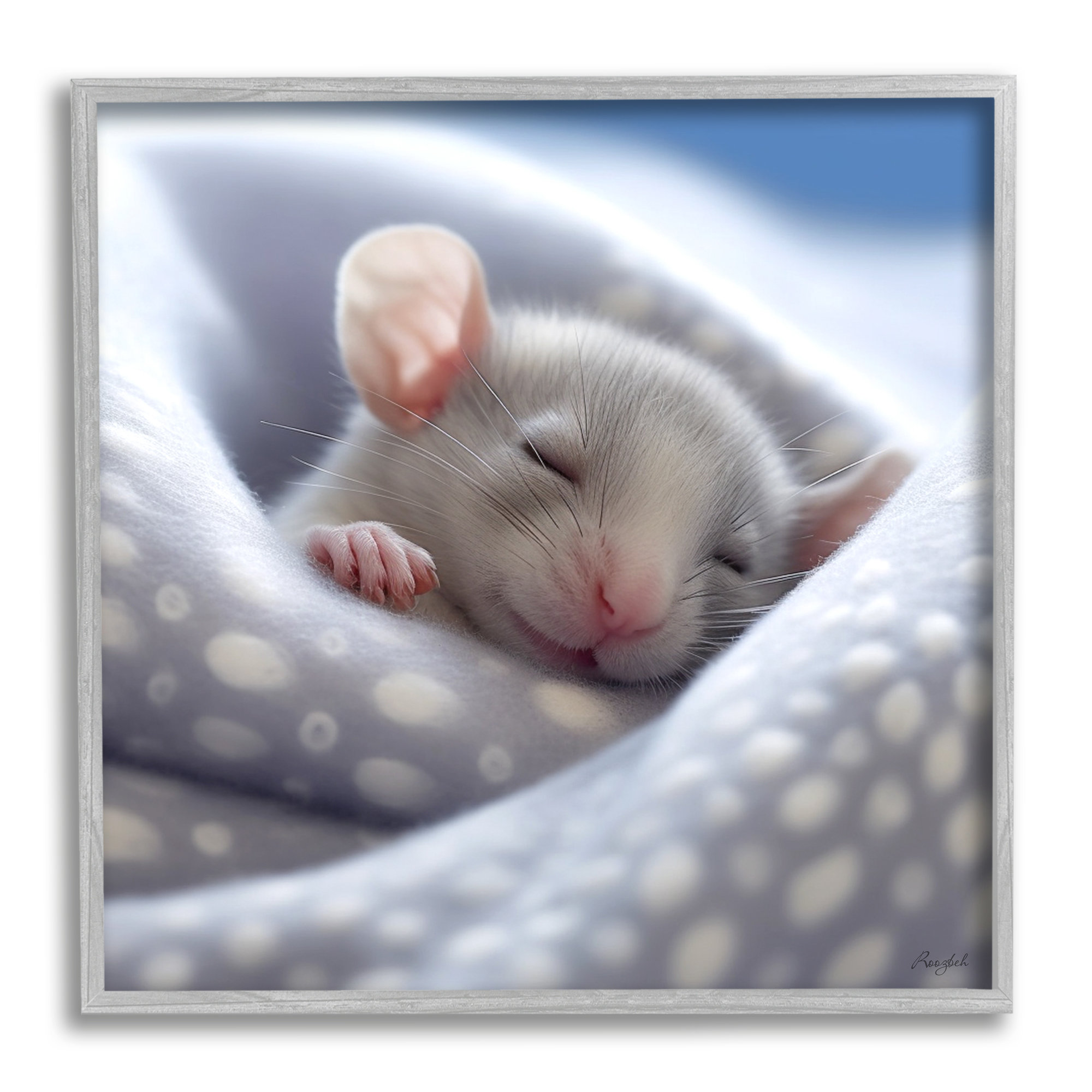 Stupell Industries Soft Sleeping Mouse Framed On Wood by Roozbeh Print ...