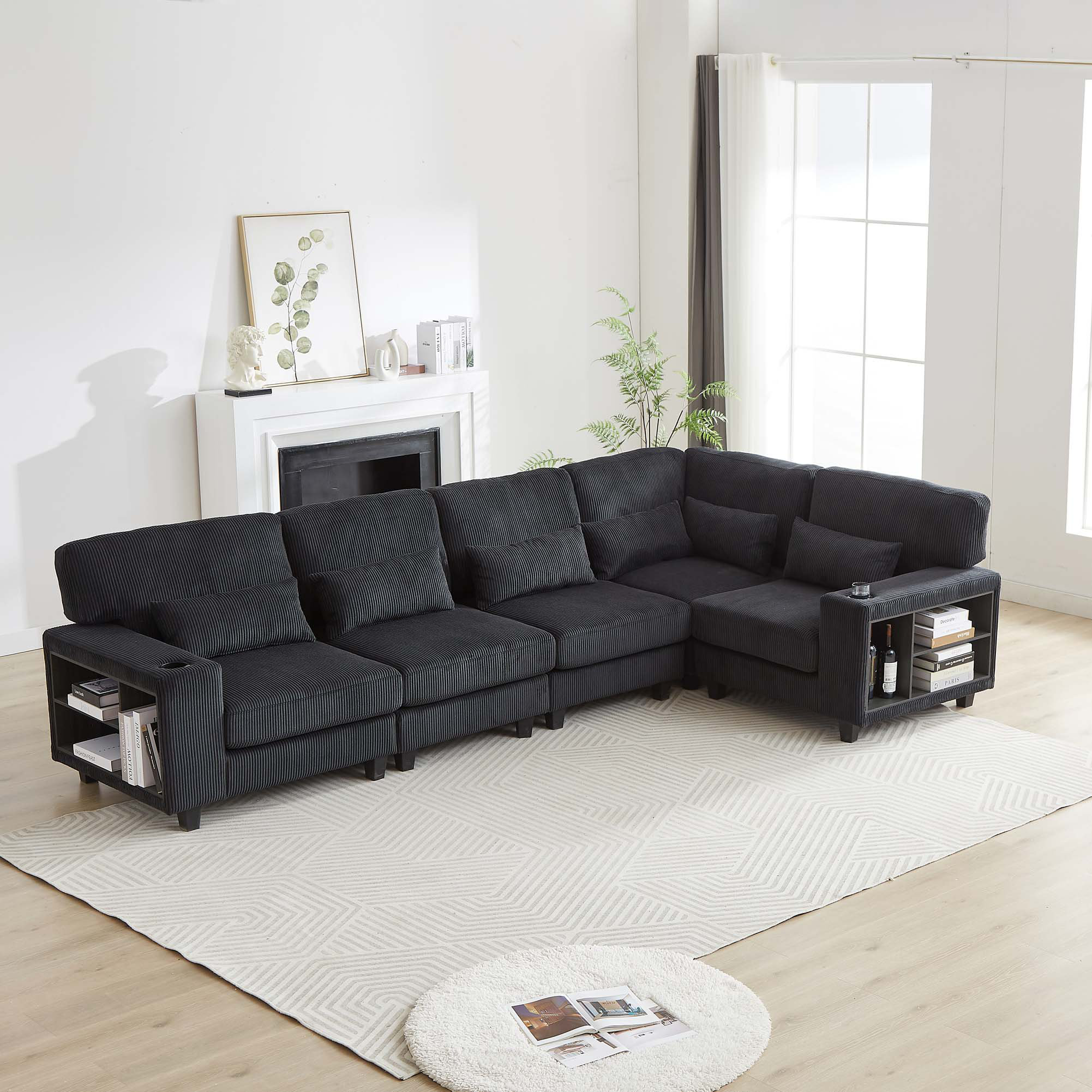 Orren Ellis L-Shaped Modular Sectional Sofa, Modern Corduroy Sectional ...