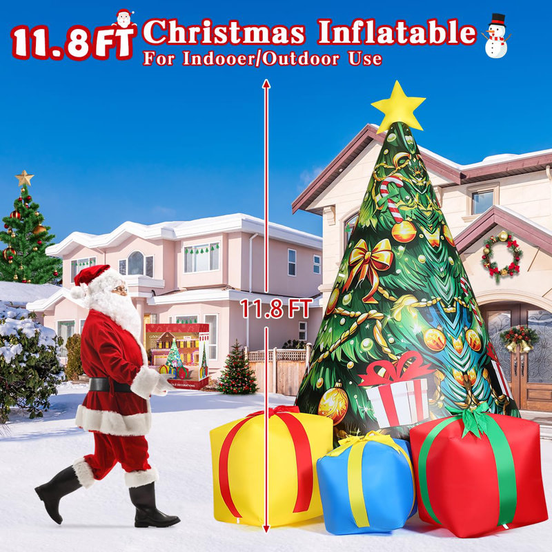 GOOSH Christmas Inflatables 11.8 Ft Blowup Christmas Tree With Built-in ...