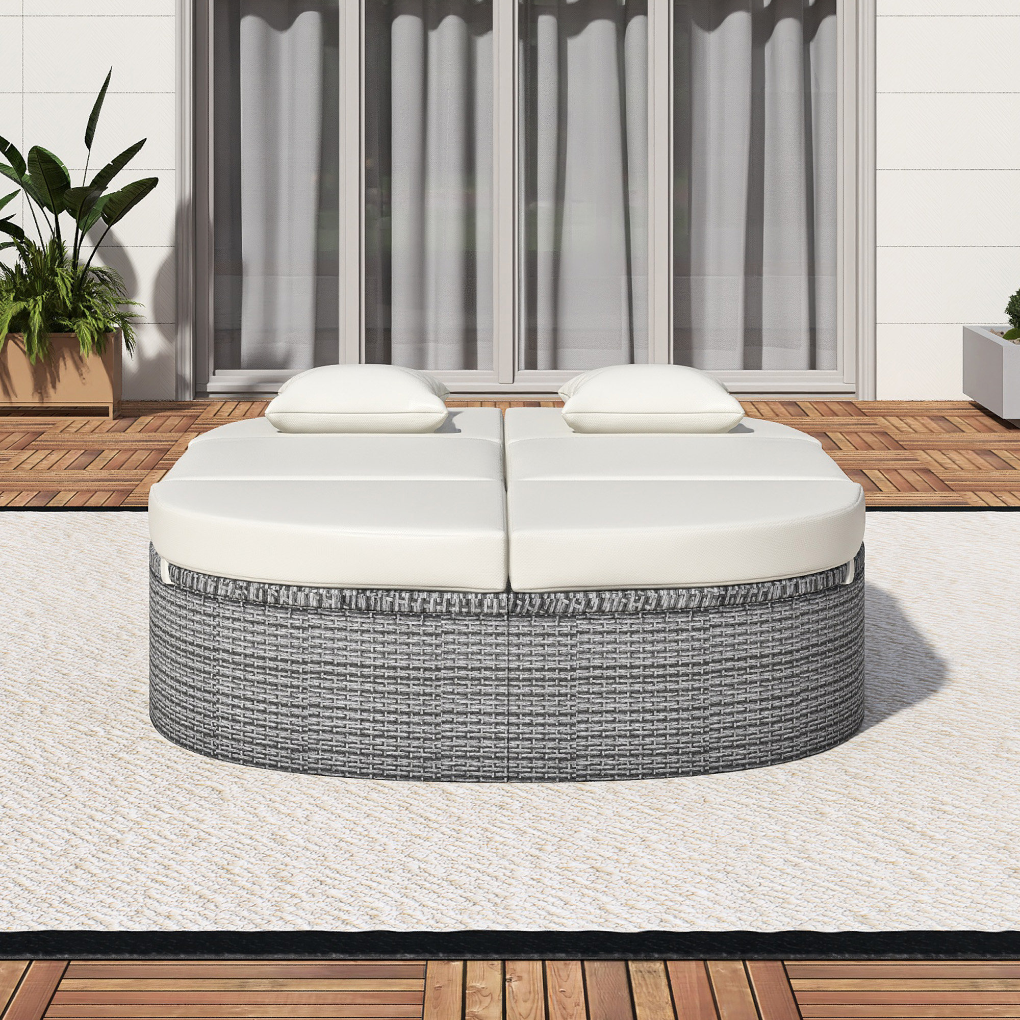 Bay Isle Home™ Gray Outdoor 2-Person Daybed With Cushions And Pillows ...