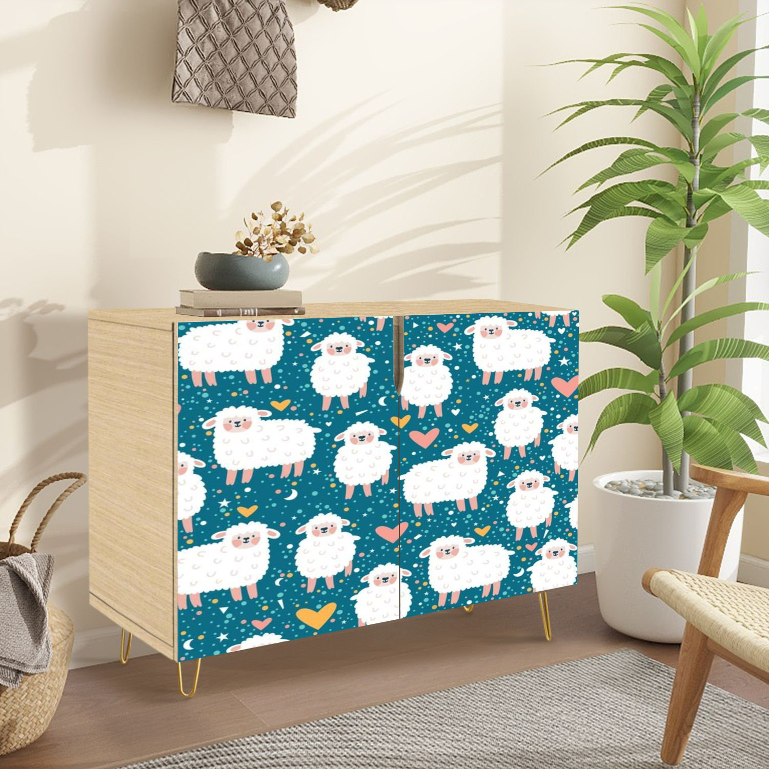 George Oliver Sideboard Buffet Cabinet with Storage seamless cute sheep ...