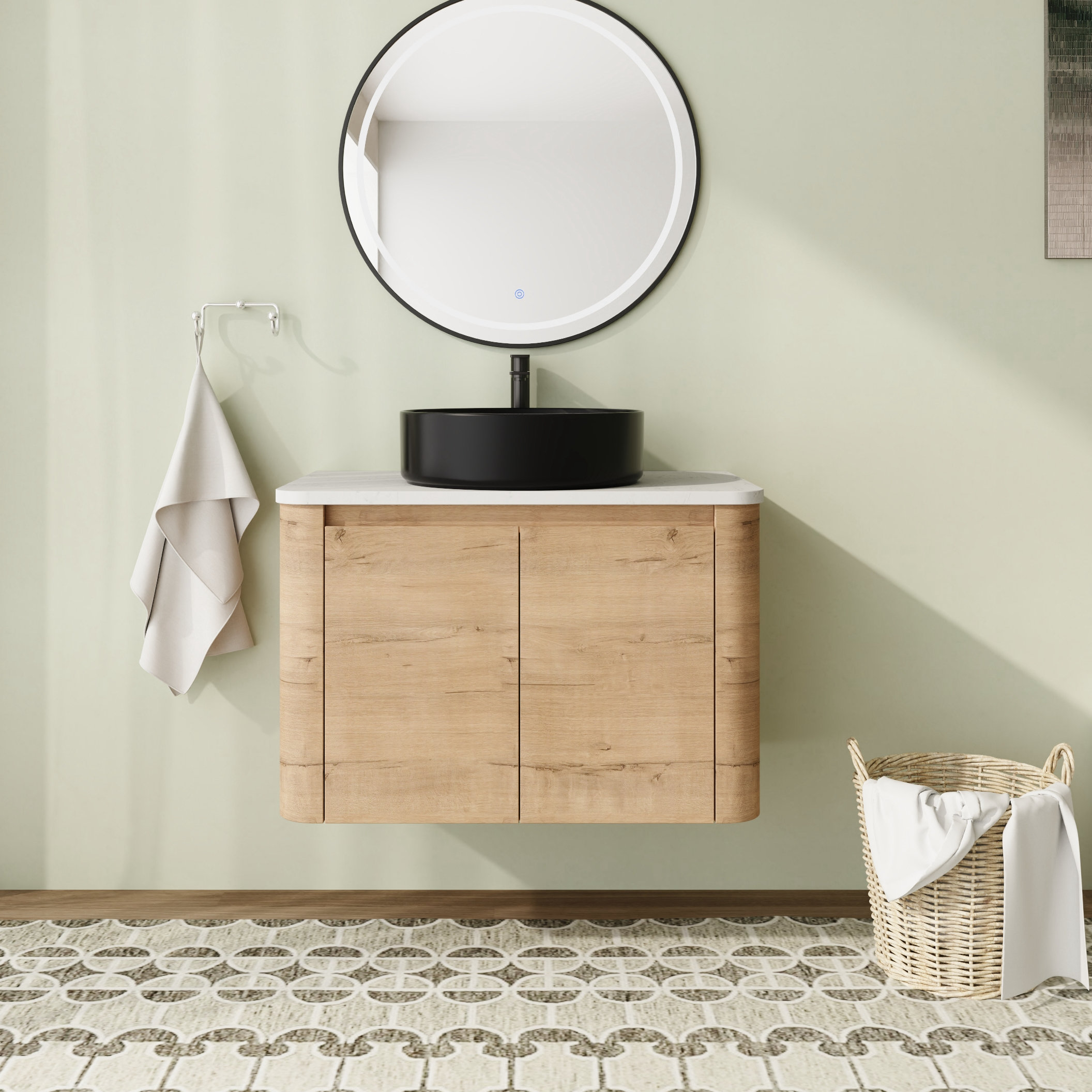 Ebern Designs 30'' Wall-Mounted Floating Bathroom Vanity with Quartz ...