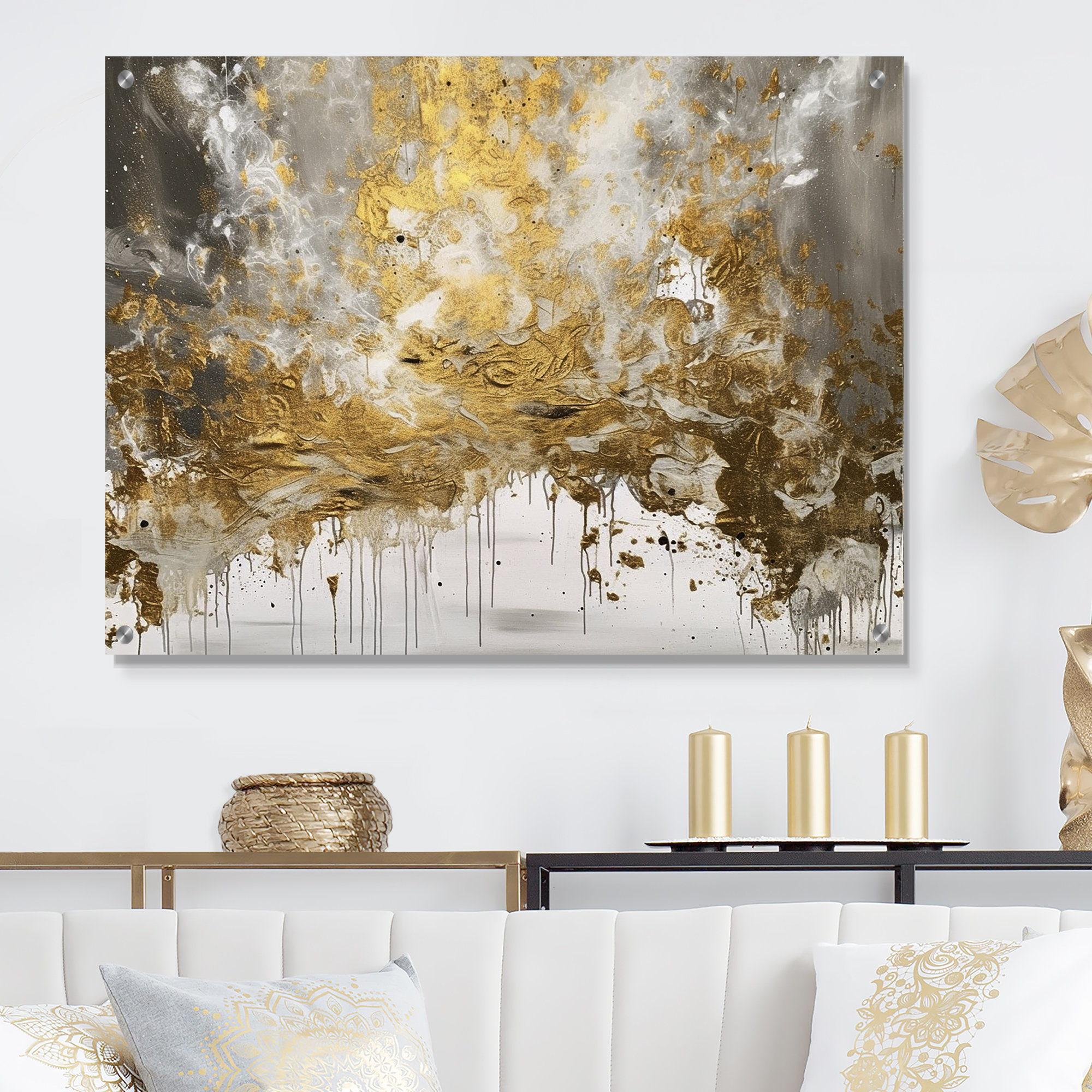 Design Art Golden Abstract - Abstract Acrylic Wall Art For Living Room ...