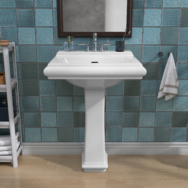 ZEAFIVE Pedestal Bathroom Sinks 34.37'' Tall Ceramic Rectangular ...
