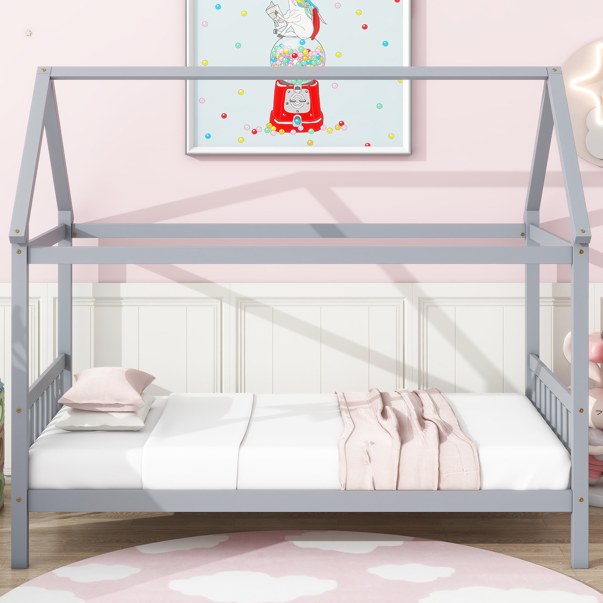 Harper Orchard Twin Bed With House Outline - Rubber Wood Spacious Under ...