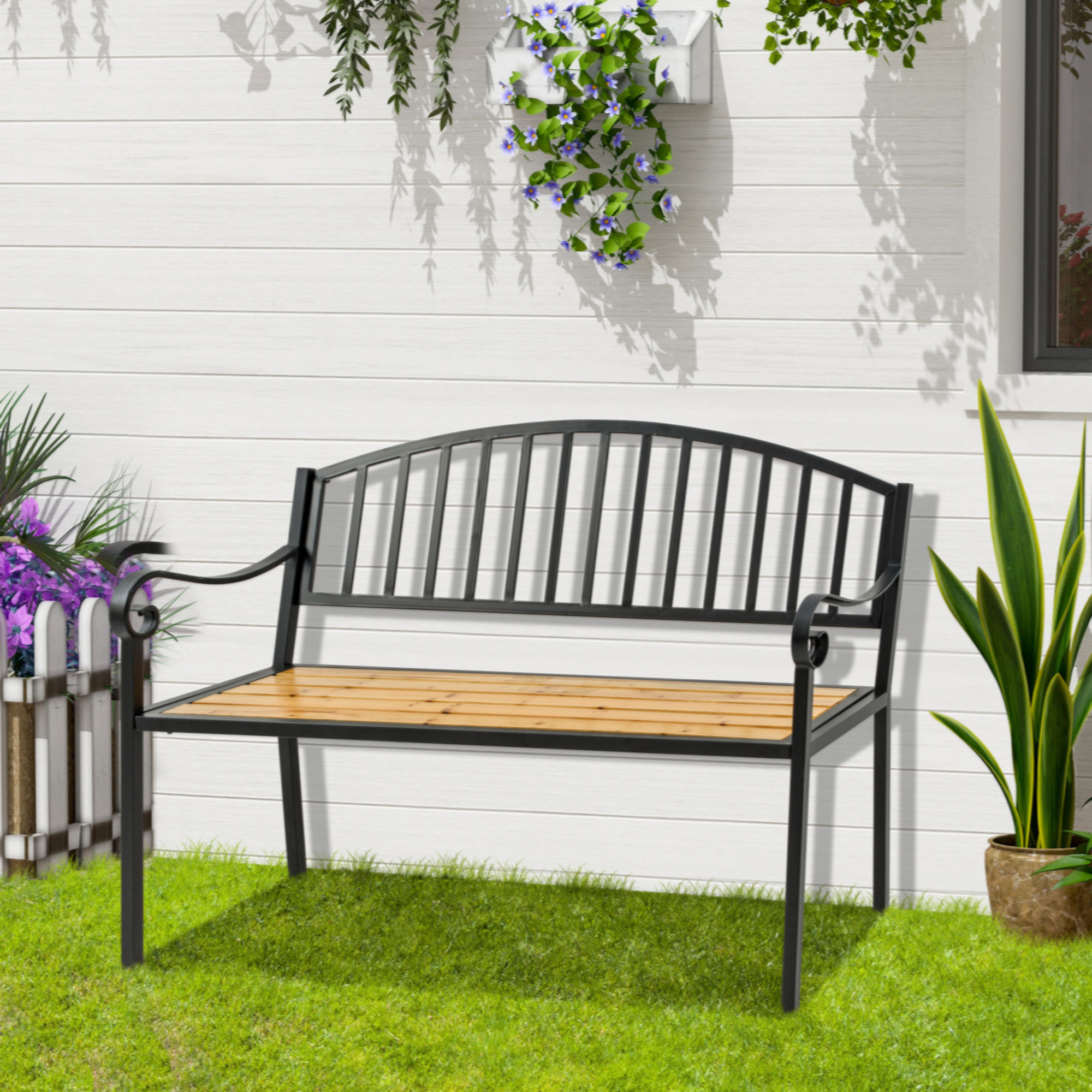 Red Barrel Studio® Arazia Steel Outdoor Bench | Wayfair
