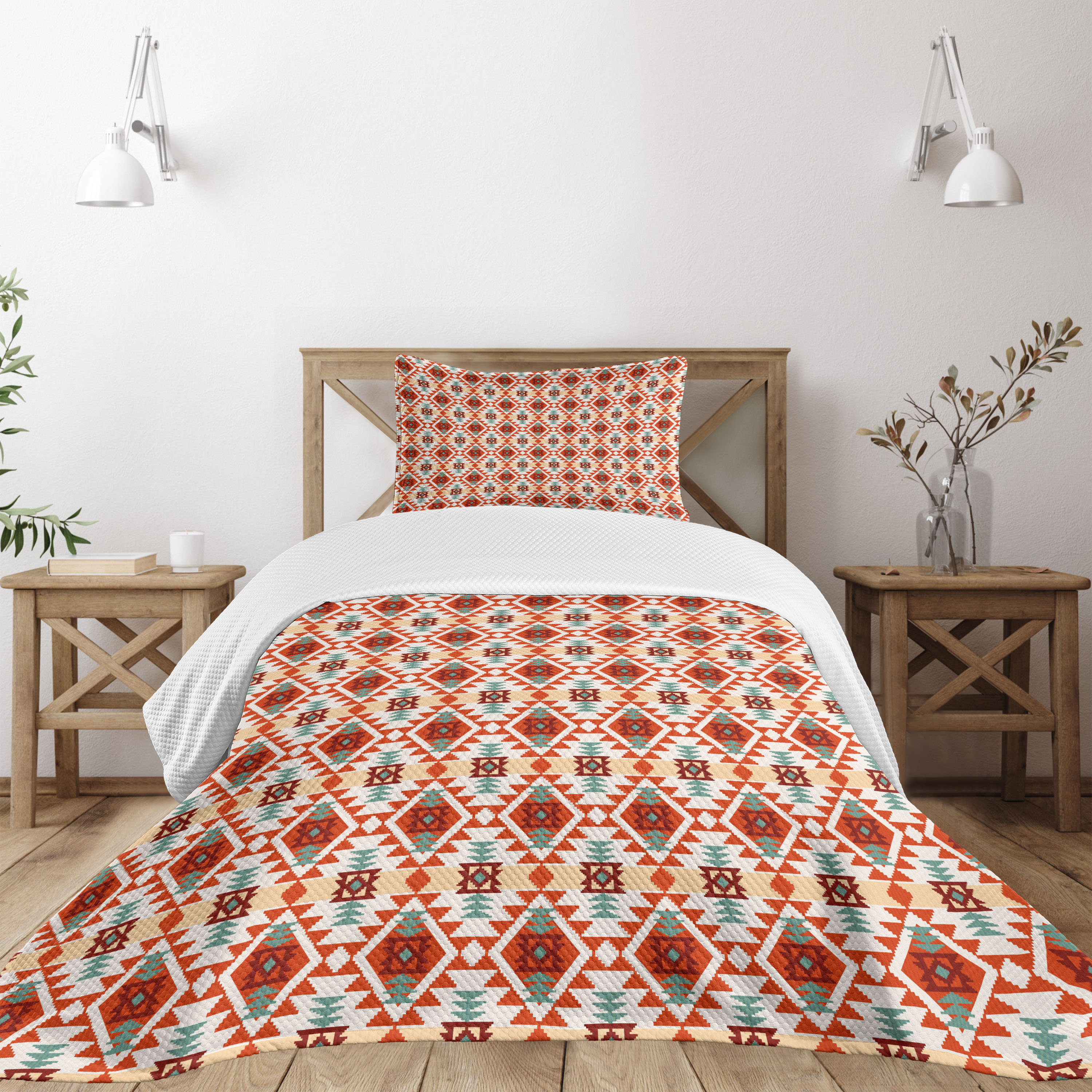 Ambesonne Tribal Bedspread Aztec Folk Native Motif Teal Cream Red | Wayfair