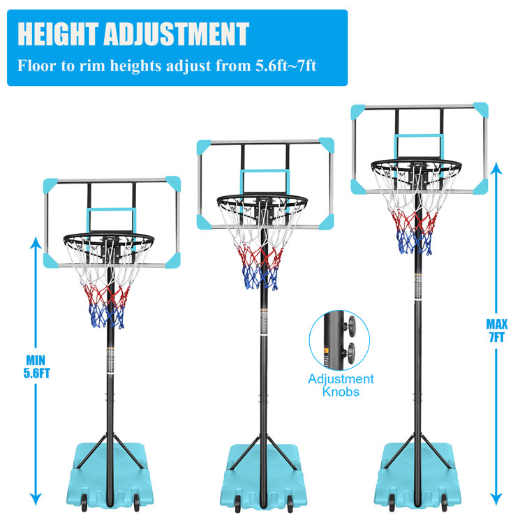 Panarciss Adjustable Height 26'' W Steel Portable Full-Size Basketball ...