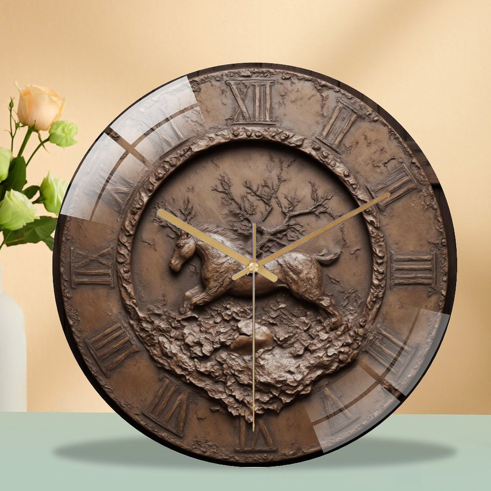 Fleur De Lis Living Roman-Numerals-Clock-With-Horse-Relief Art - 12 ...