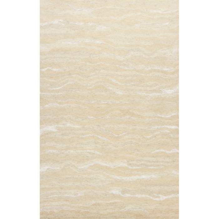Beachcrest Home Devizes Haven Natural Ivory Wave Striped Handmade Wool ...