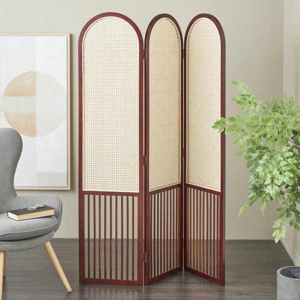 Bay Isle Home™ Wood Arched 3 Panel Partition Dark Brown Divider Screen ...