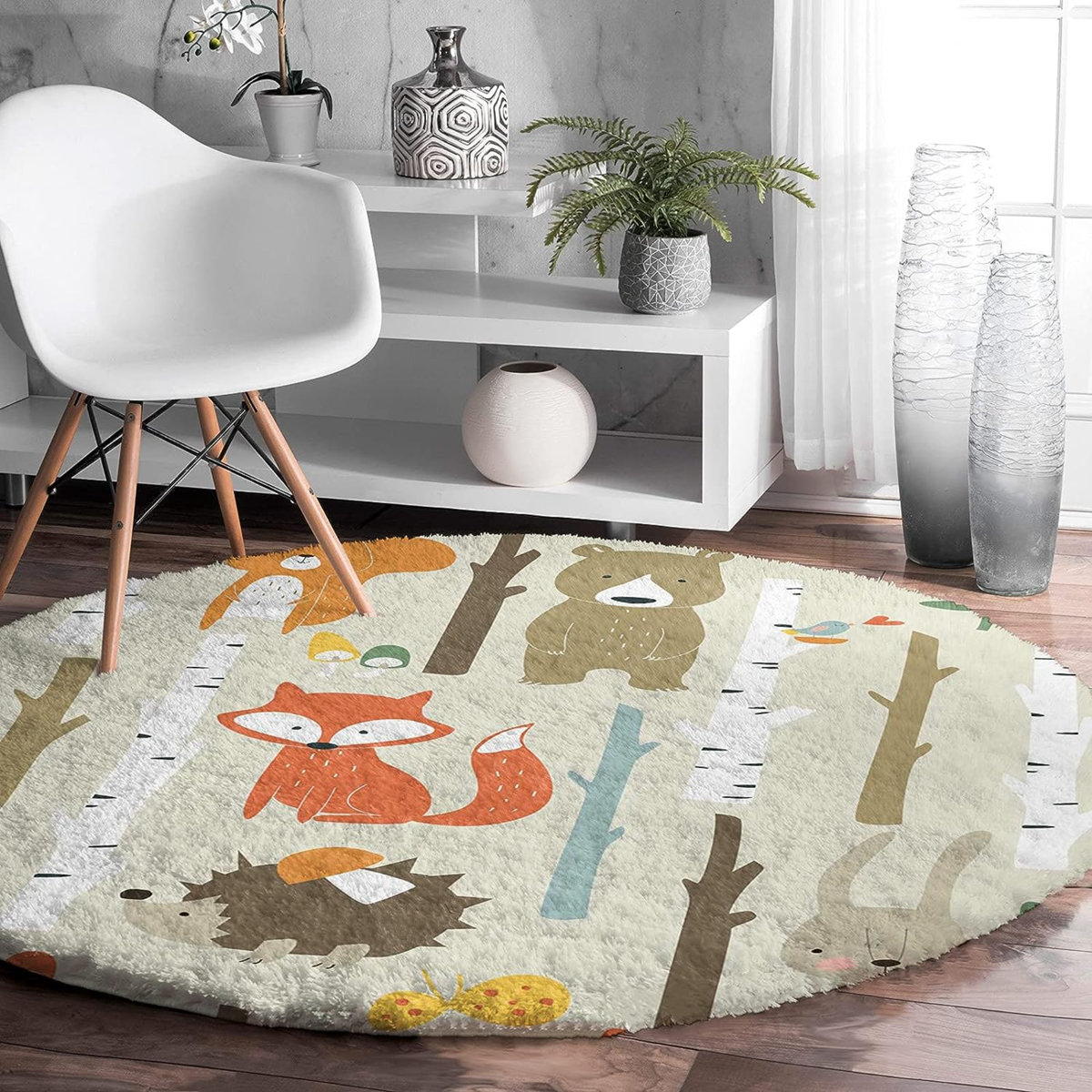 Redwood Rover Albin Shag Area Rug, 5Ft Indoor Round Area Rugs- Cartoon ...