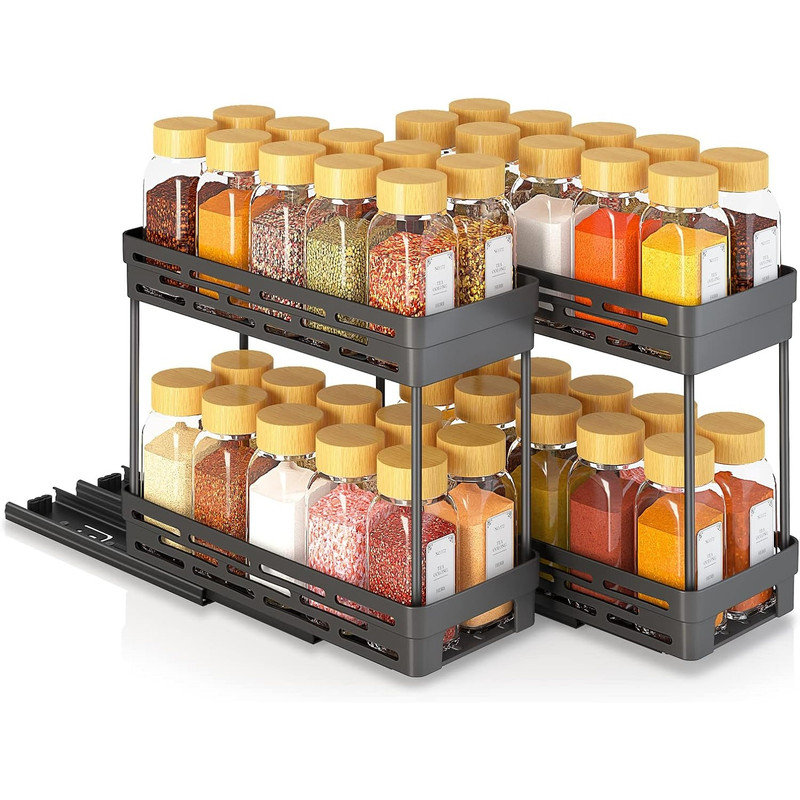 Ebern Designs 2-Pack 2-Tier Pull Out Spice Rack Organizer for Cabinet ...