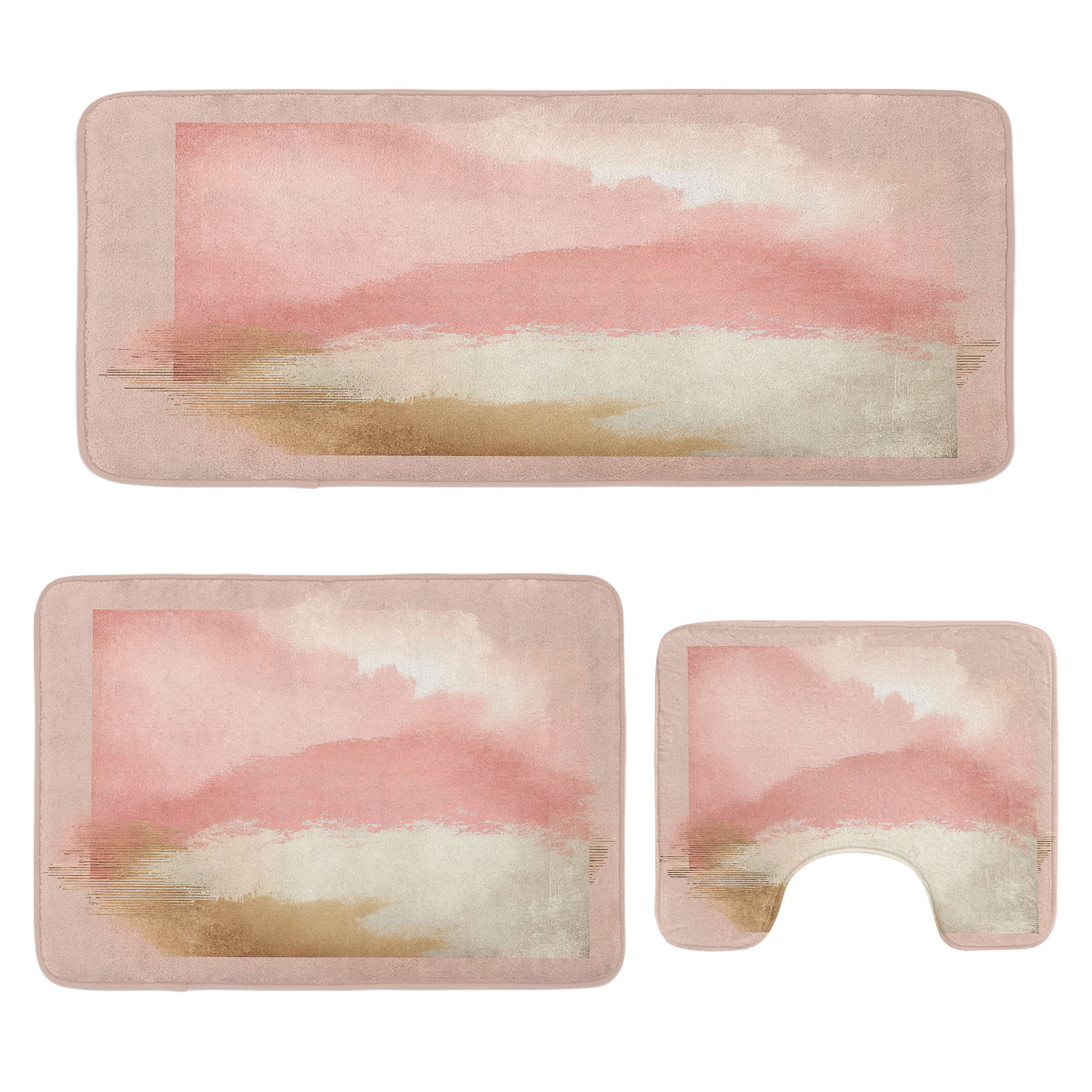 East Urban Home Pink Bathroom Rug Set 3 Pieces U-Shape & Rectangle Mats ...