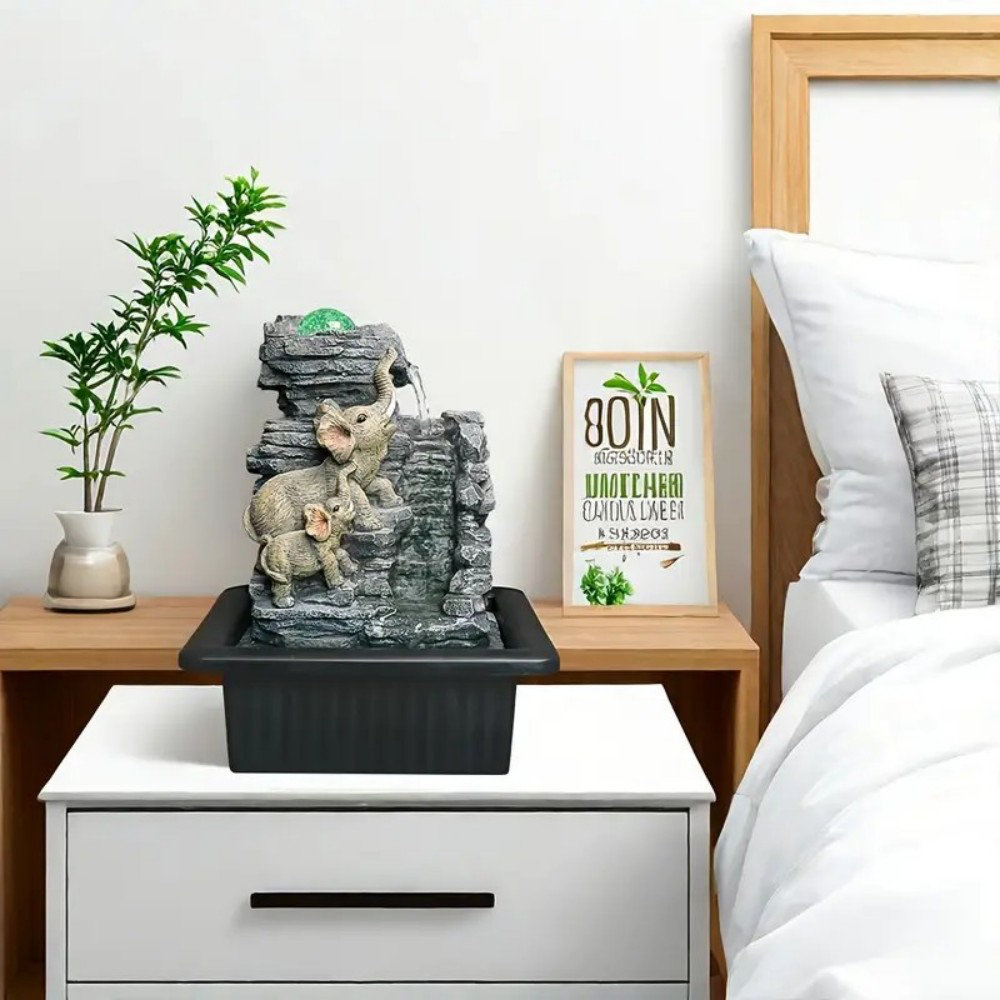 Union Rustic Elephant Indoor Tabletop Fountain With Rotating Ball Rock ...