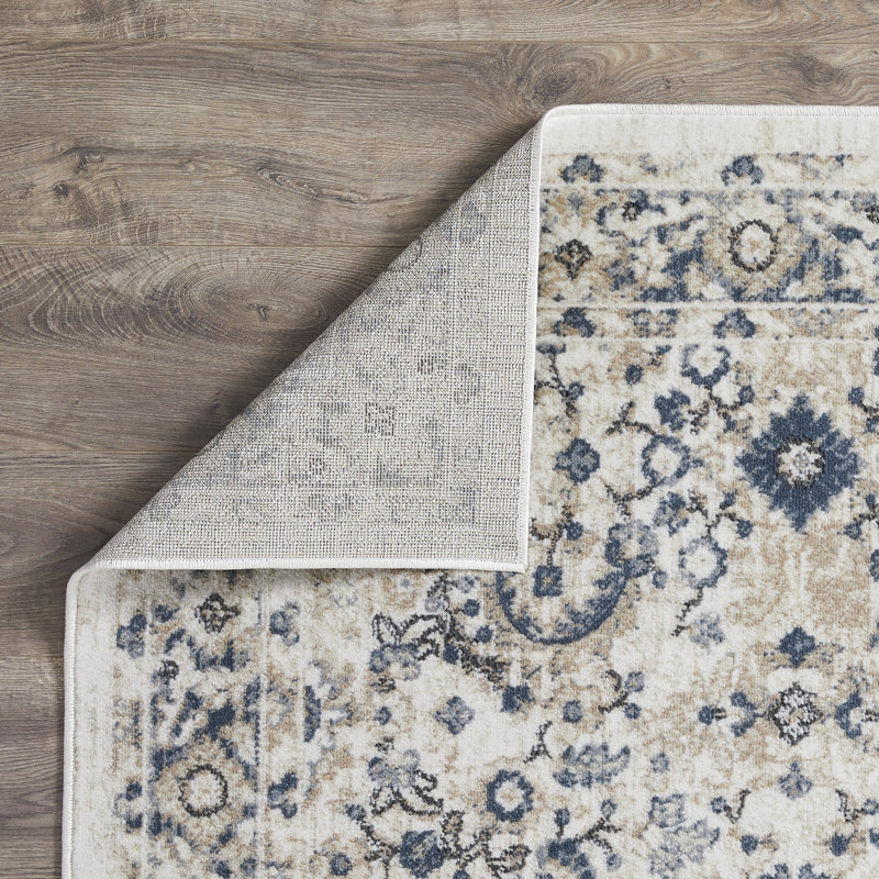 Charlton Home® Aldolphus Performance Cream/Blue Rug & Reviews | Wayfair