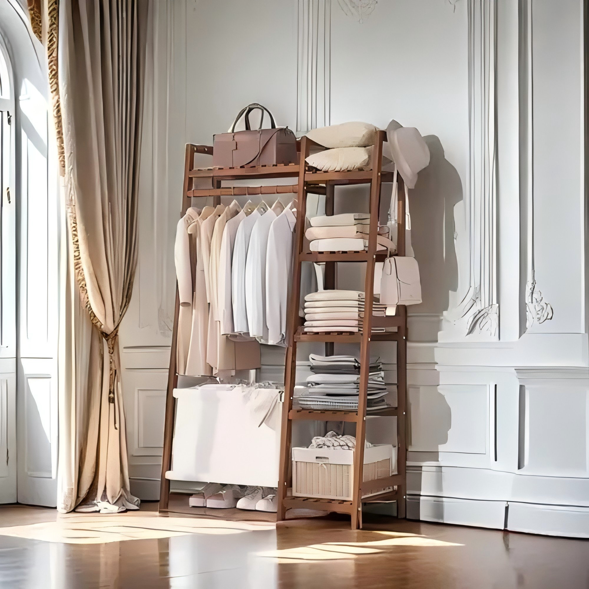 Rebrilliant Bamboo Wood 32"/51" W Clothes Rack Garment Rack with Tier ...