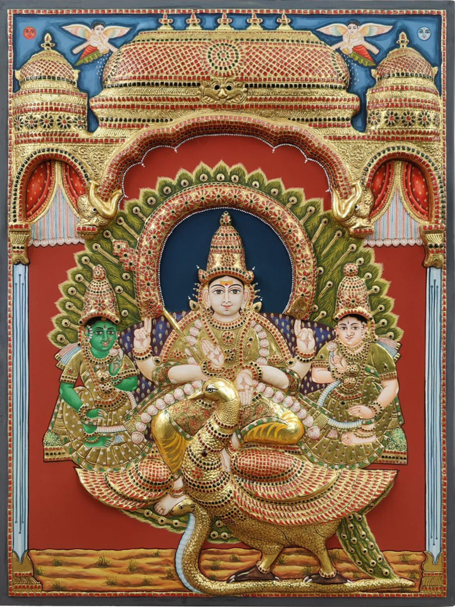 Exotic India Lord Murugan with Devasena and Valli | Tanjore Painting ...