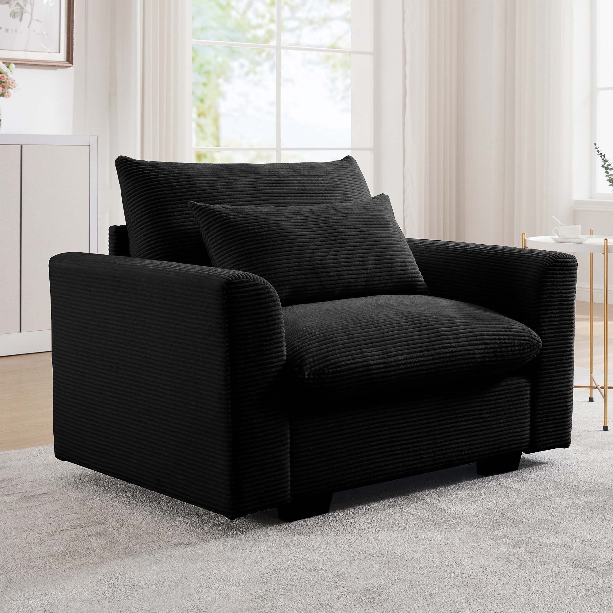 Latitude Run® Black Corduroy Deep - Seat Single Sofa Accent Chair Deep ...