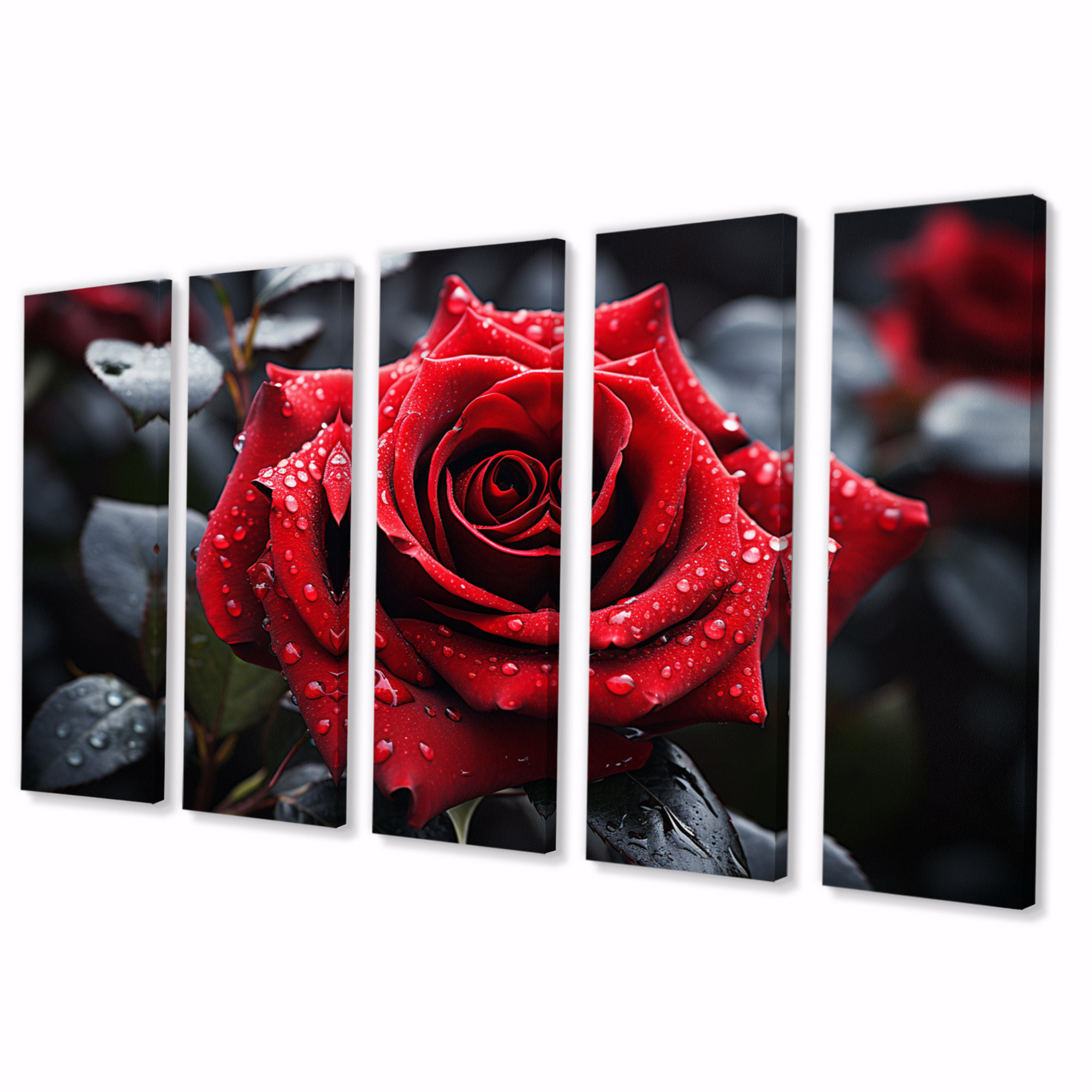 Design Art Water Drops On Red Rose Majesty II - Floral Wall Art Print ...