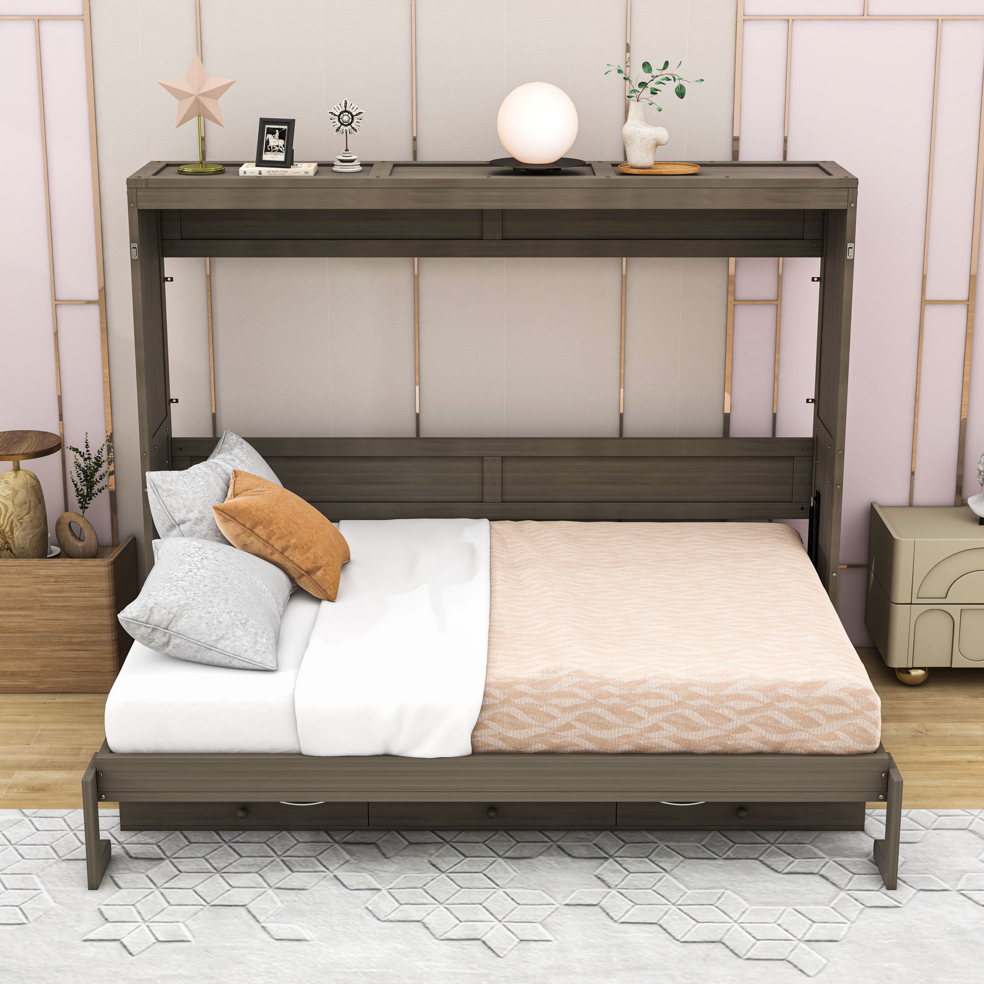 Latitude Run® Hydraulic Lift Murphy Bed with Built-in Vanity Desk and ...