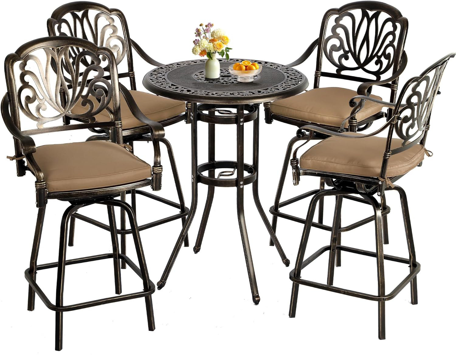 Canora Grey 5-Piece Cast Aluminum Patio Bar Set,Outdoor High Top Table ...