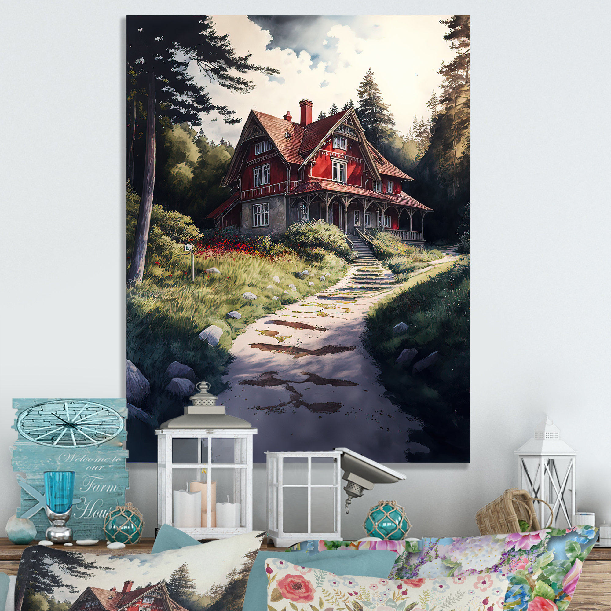 Millwood Pines Charming Red Cottage II - Farmhouse / Country Canvas ...