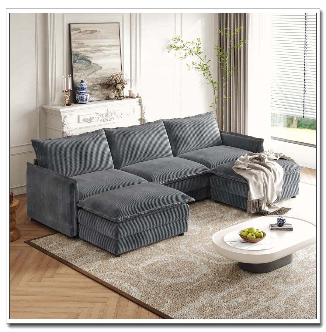 Latitude Run® Corduroy Fabric 3-Seater Comfy Cloud Couch with 2 Movable ...