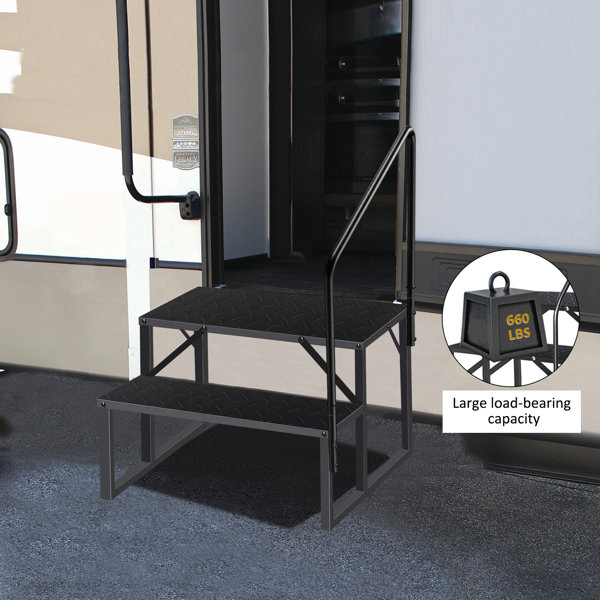 WFX Utility™ RV Steps with Handrail, 2 Steps Ladder Hot Tub Steps with ...