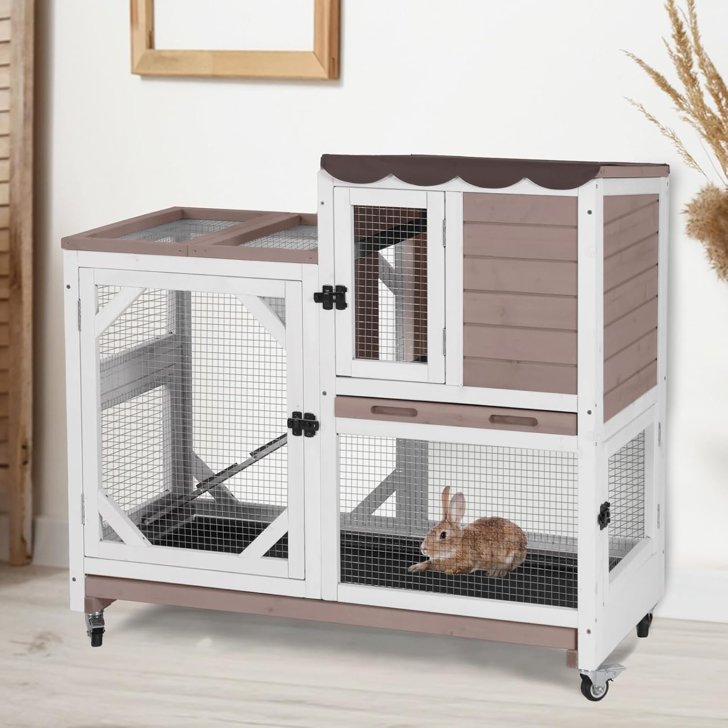 Archie & Oscar™ Rabbit Cage Indoor Outdoor Bunny Hutch on Wheels, 2 ...