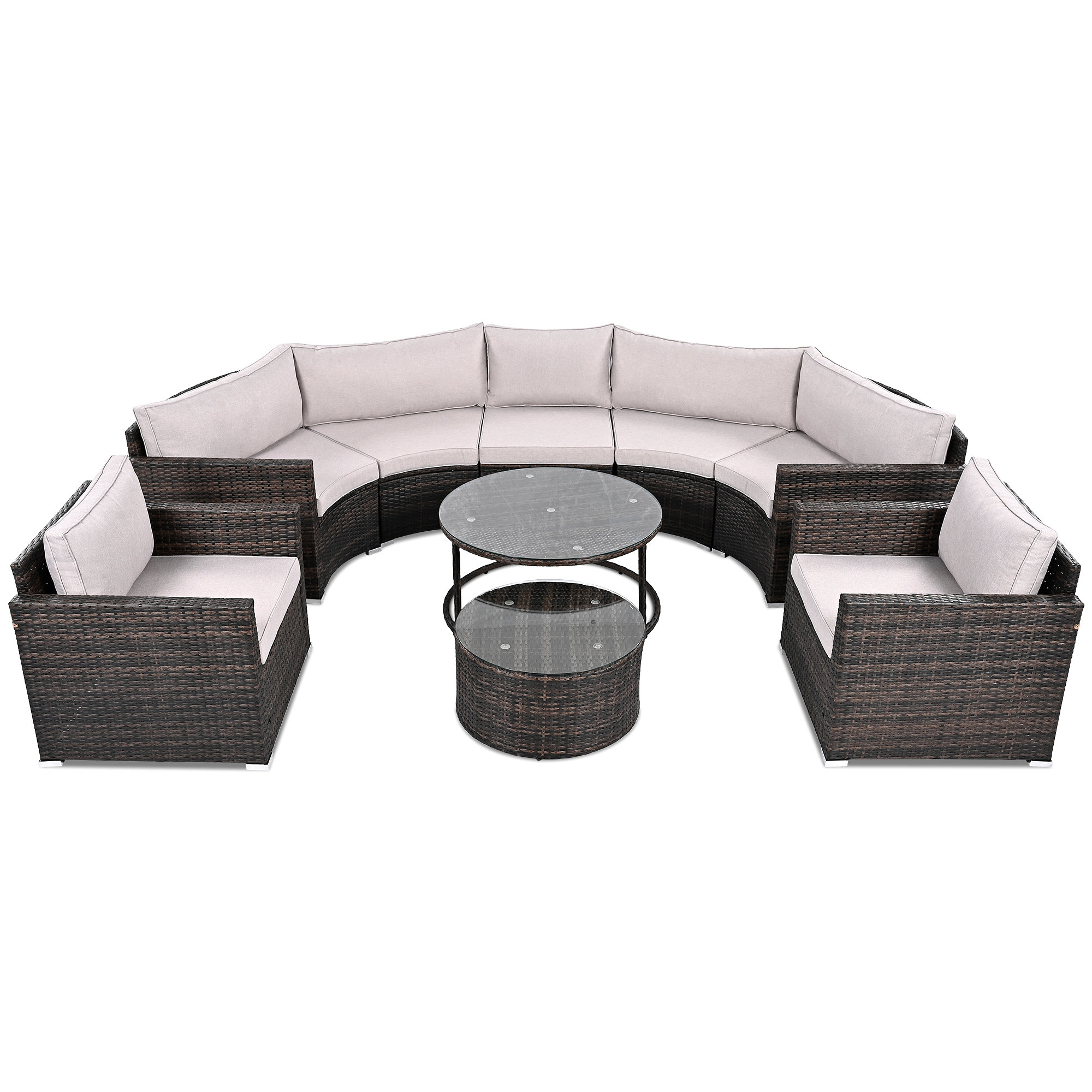 Latitude Run® 9-Pieces Outdoor Half-Moon Patio Sofa Set, Round Sofa Set ...