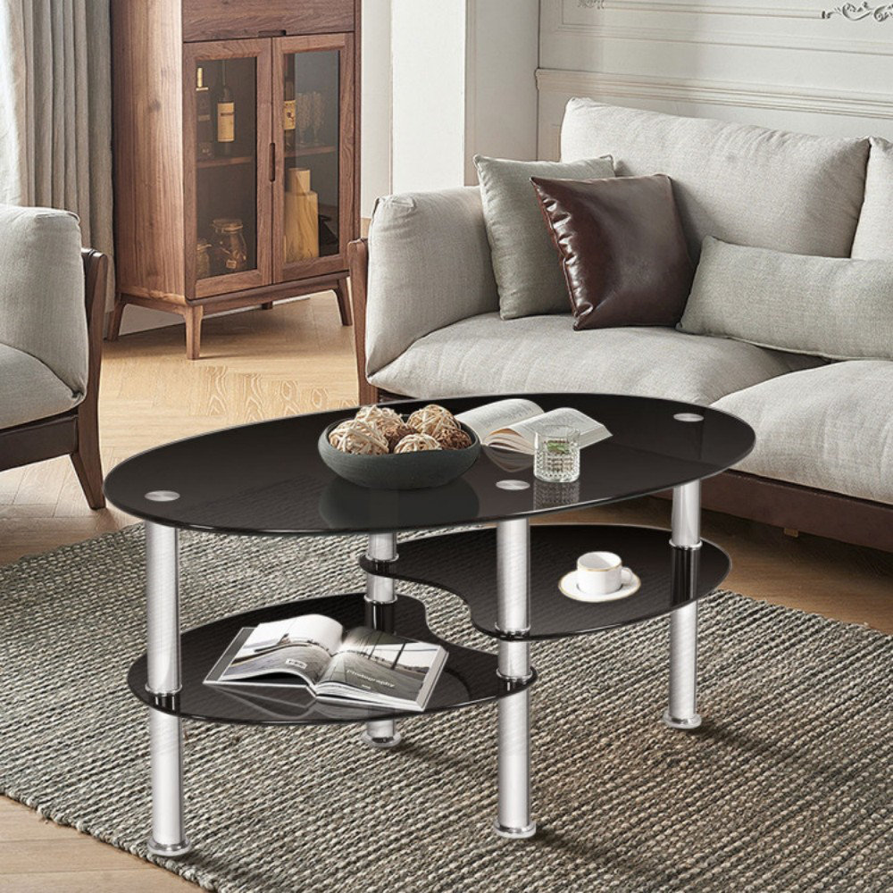 Wrought Studio™ Tempered Glass Oval Side Coffee Table | Wayfair