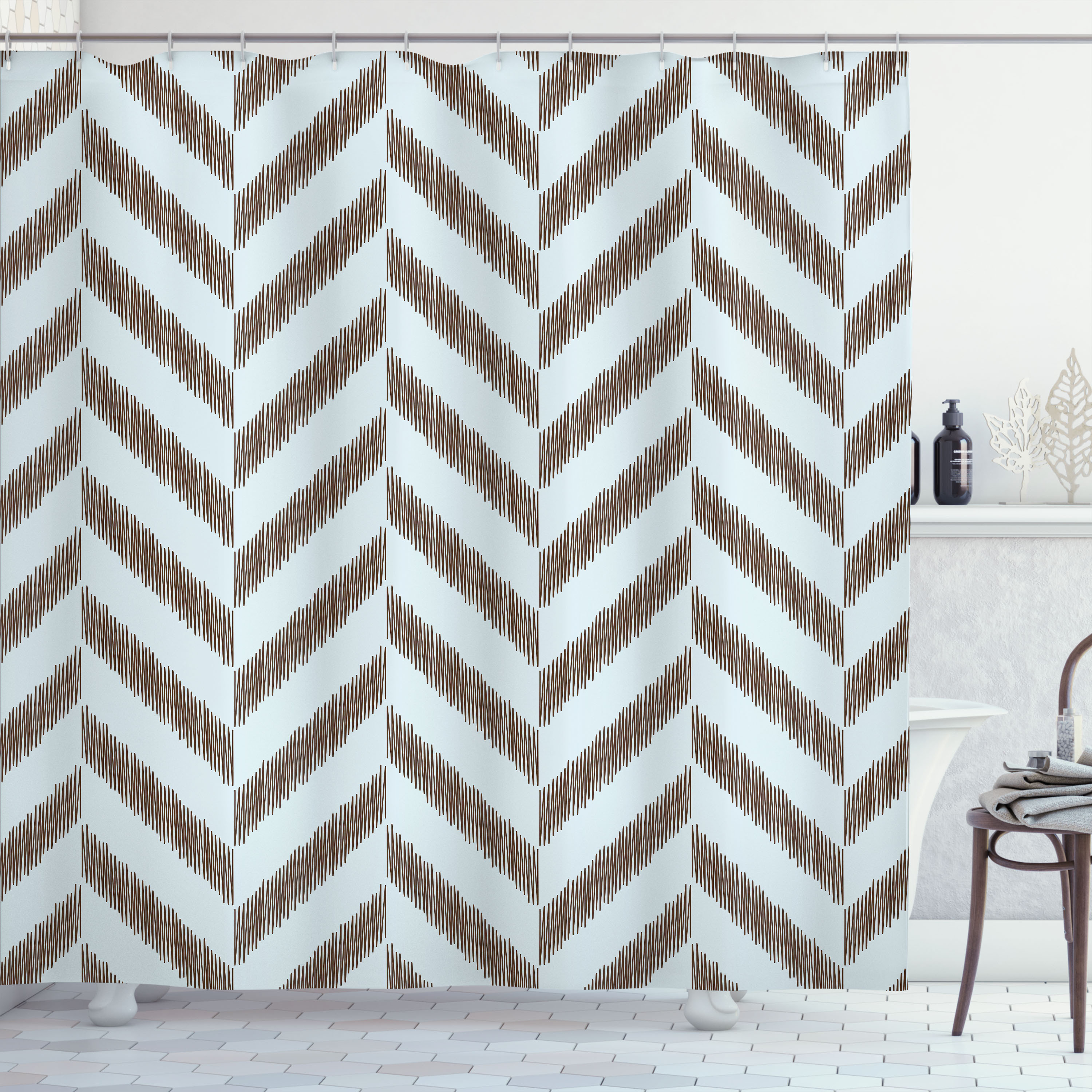 East Urban Home Agramonte Aqua Shower Curtain Sketchy Chevron Zig Zag ...