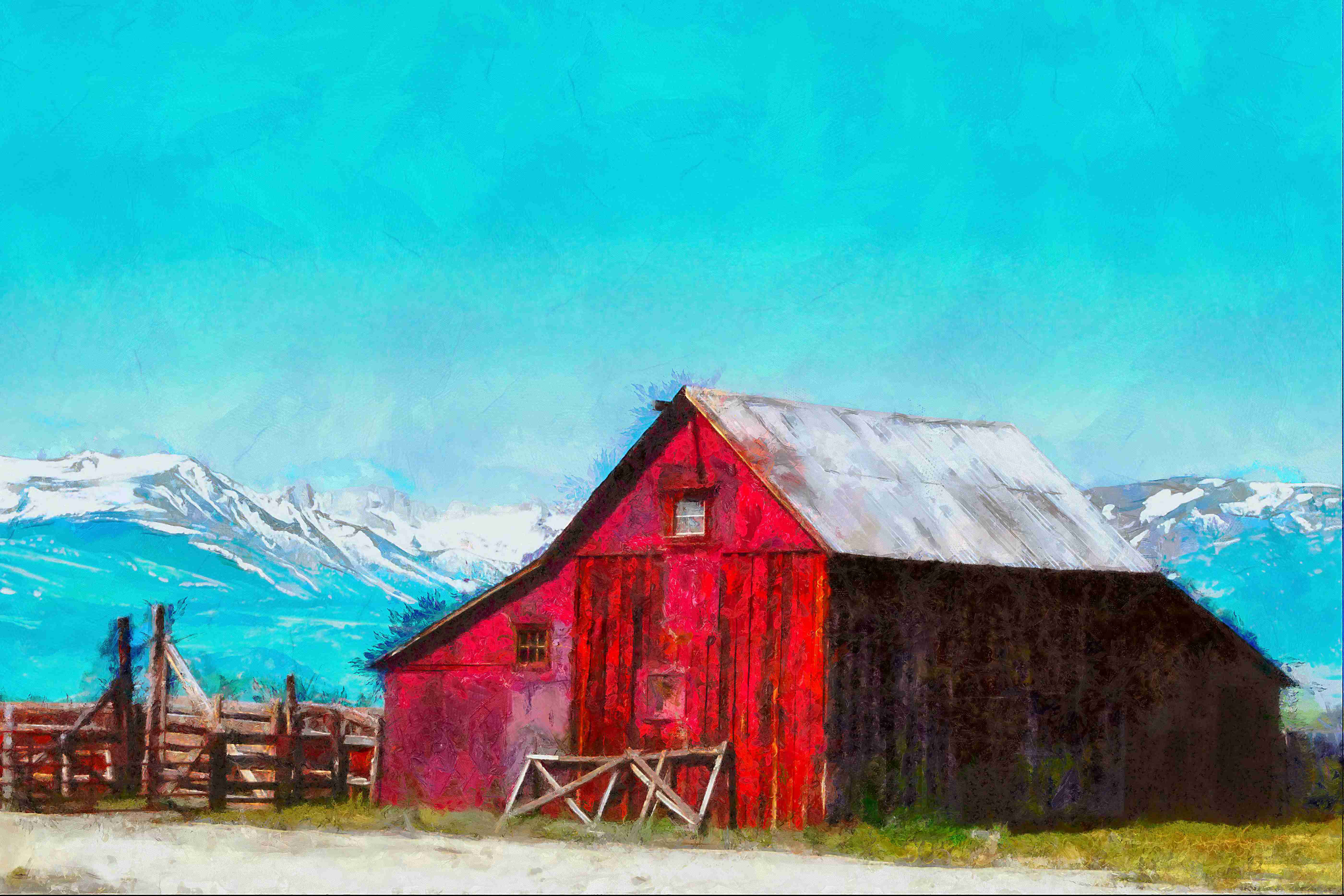 August Grove® Bright Red Barn - Wrapped Canvas Painting | Wayfair