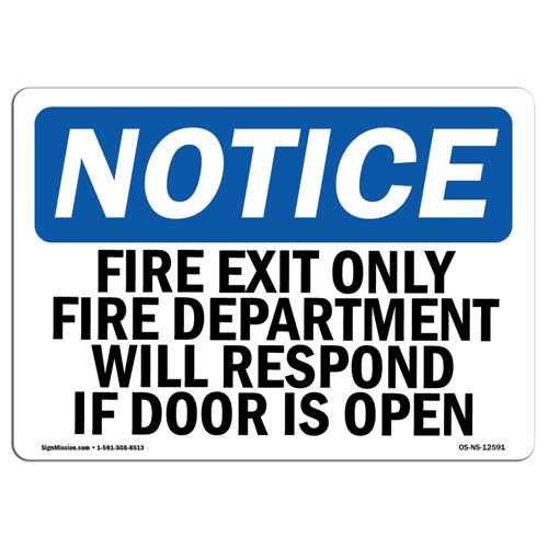 SignMission Fire Exit Only Fire Department Will Respond - Wayfair Canada