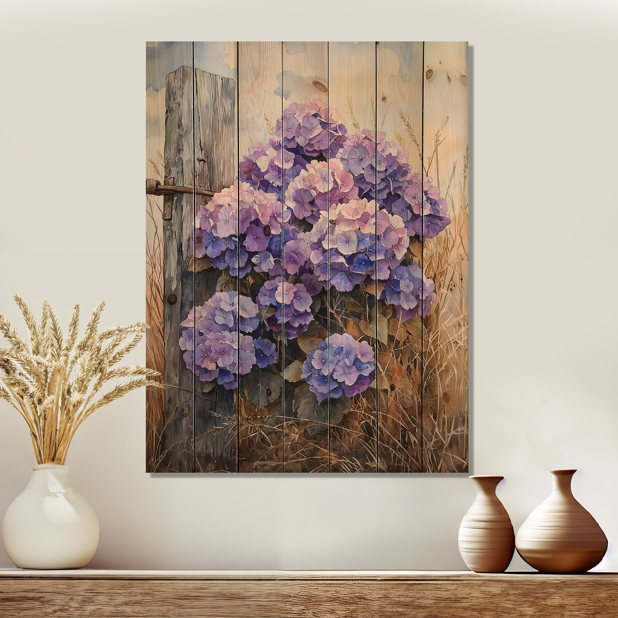 Ophelia & Co. Hydrangeas At The Farm Fence II - Hydrangea Wood Wall Art ...
