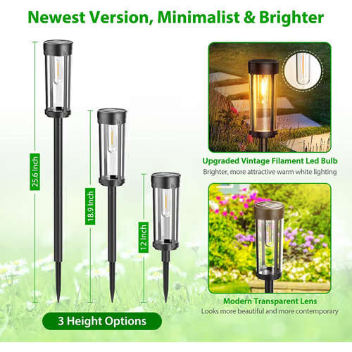 LETMY Black Low Voltage Solar Powered Integrated LED Pathway Light Pack ...