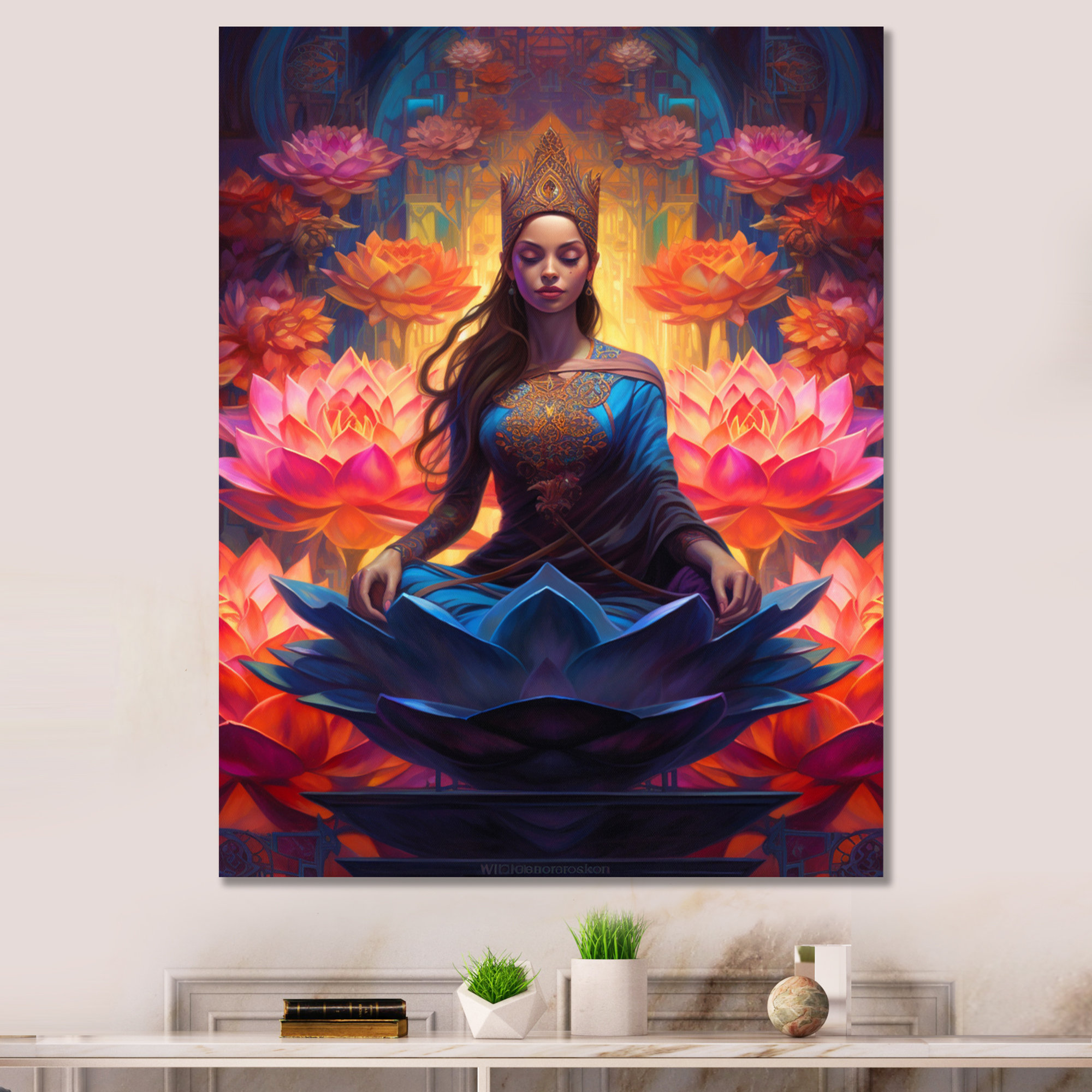 Ebern Designs " Blue Pink Yoga Lotus Flower Yogini Woman " | Wayfair