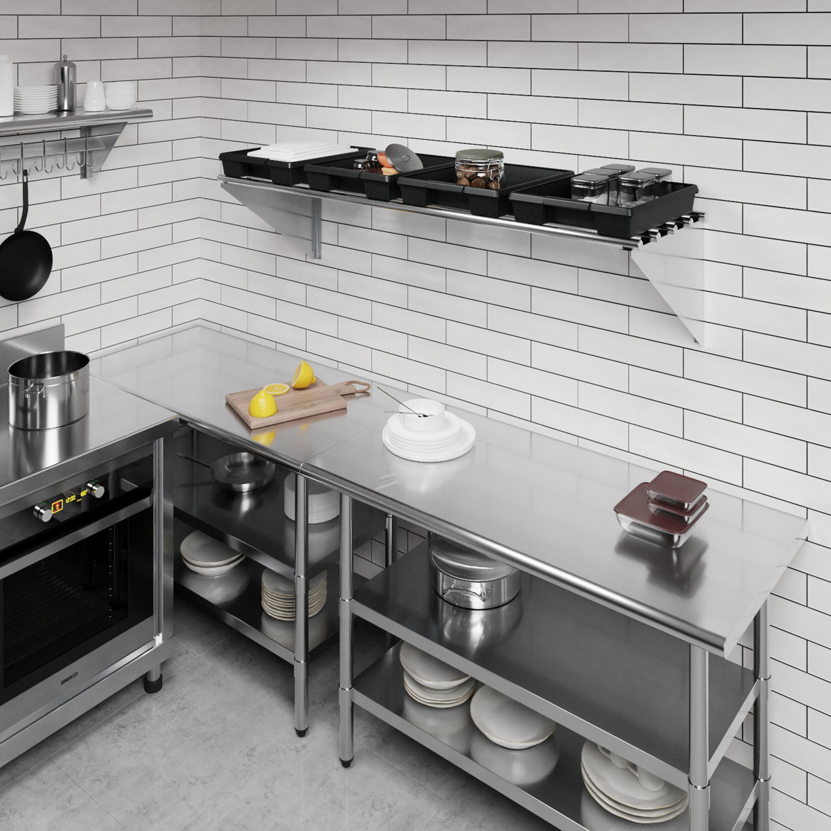 AmGood 18 in. x 60 in. Stainless Steel Tubular Wall Shelf | Wayfair